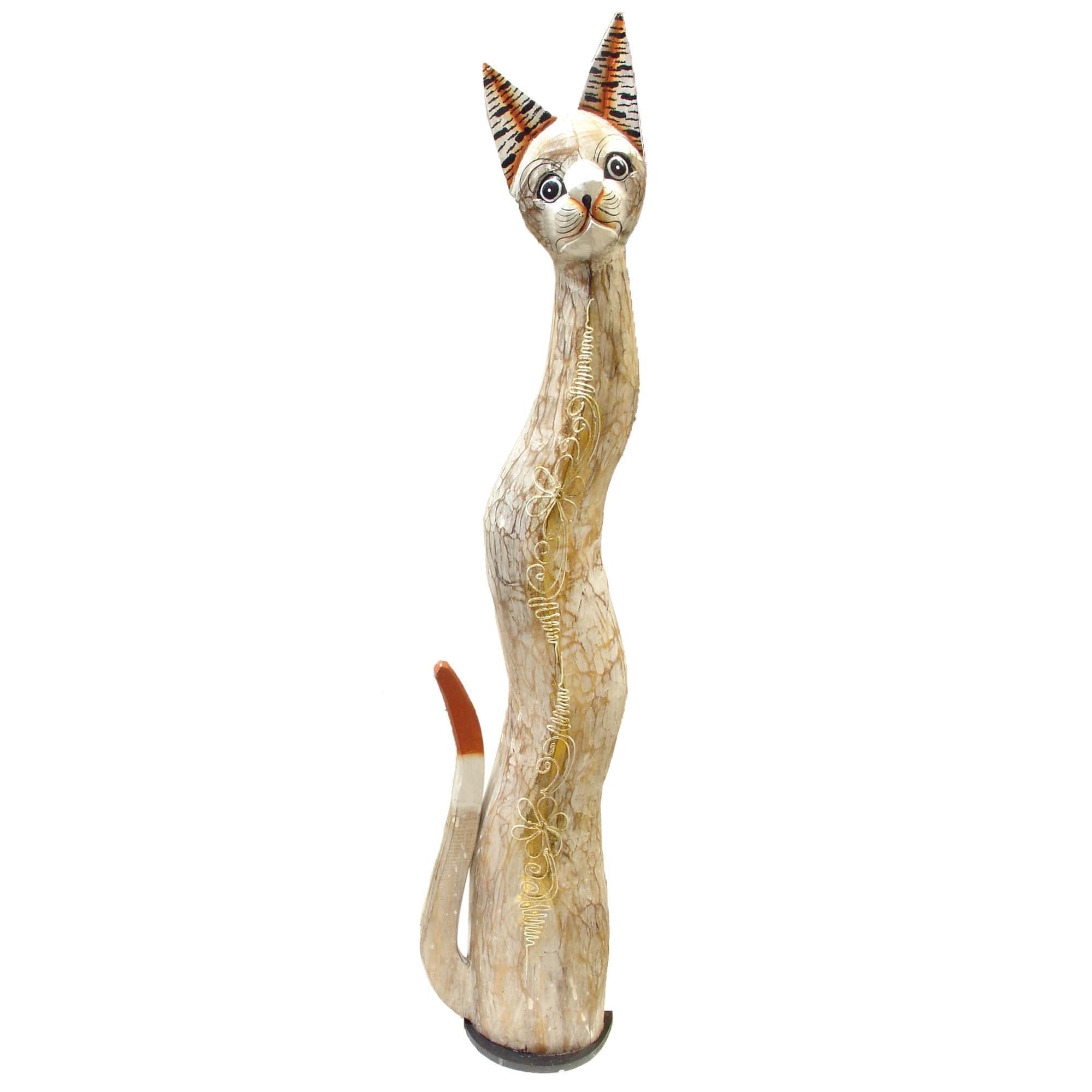 Stoneage Arts Assorted Albesia Wooden Cats Statue with Varying Patterns ...