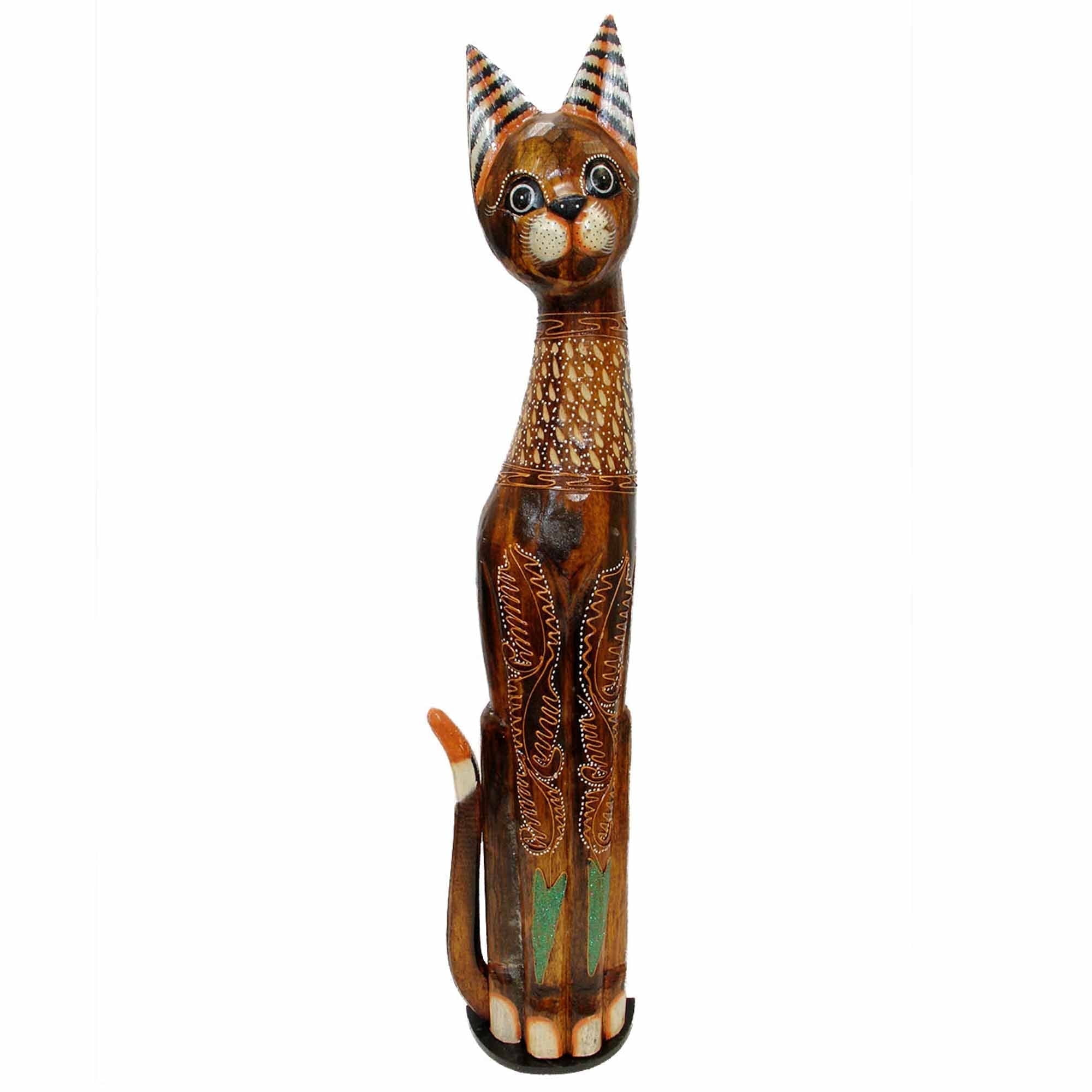 Stoneage Arts Assorted Albesia Wooden Cats Statue with Varying Patterns ...