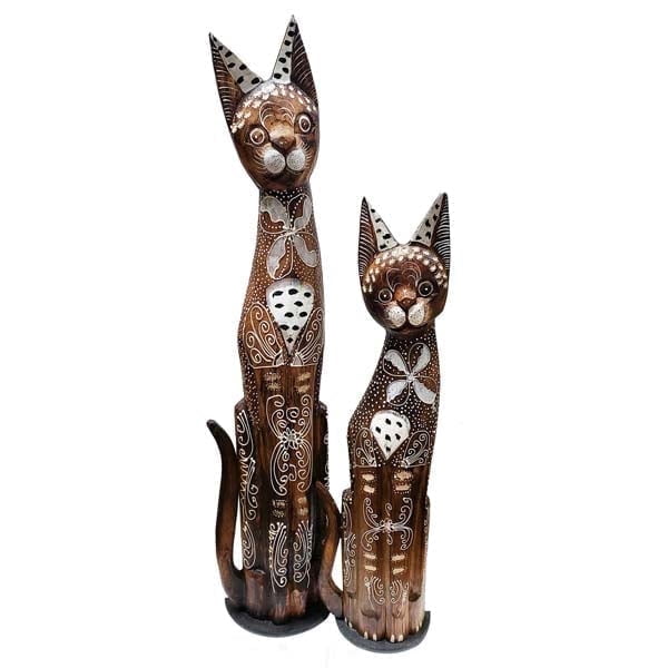 Stoneage Arts Assorted Albesia Wooden Cats Statue with Varying Patterns ...
