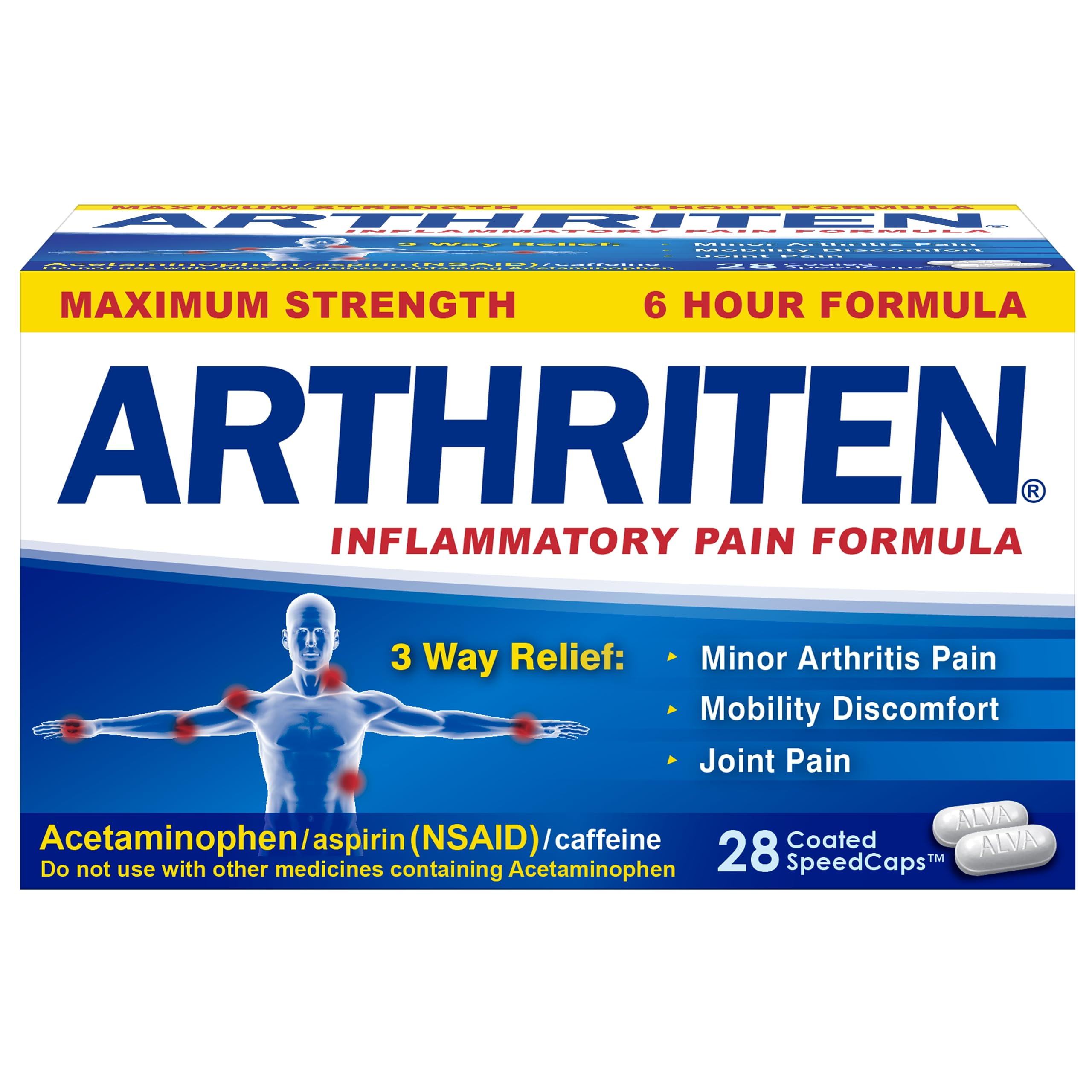 Arthriten Inflammatory Pain Formula Caplets with 3 Active Ingredients ...