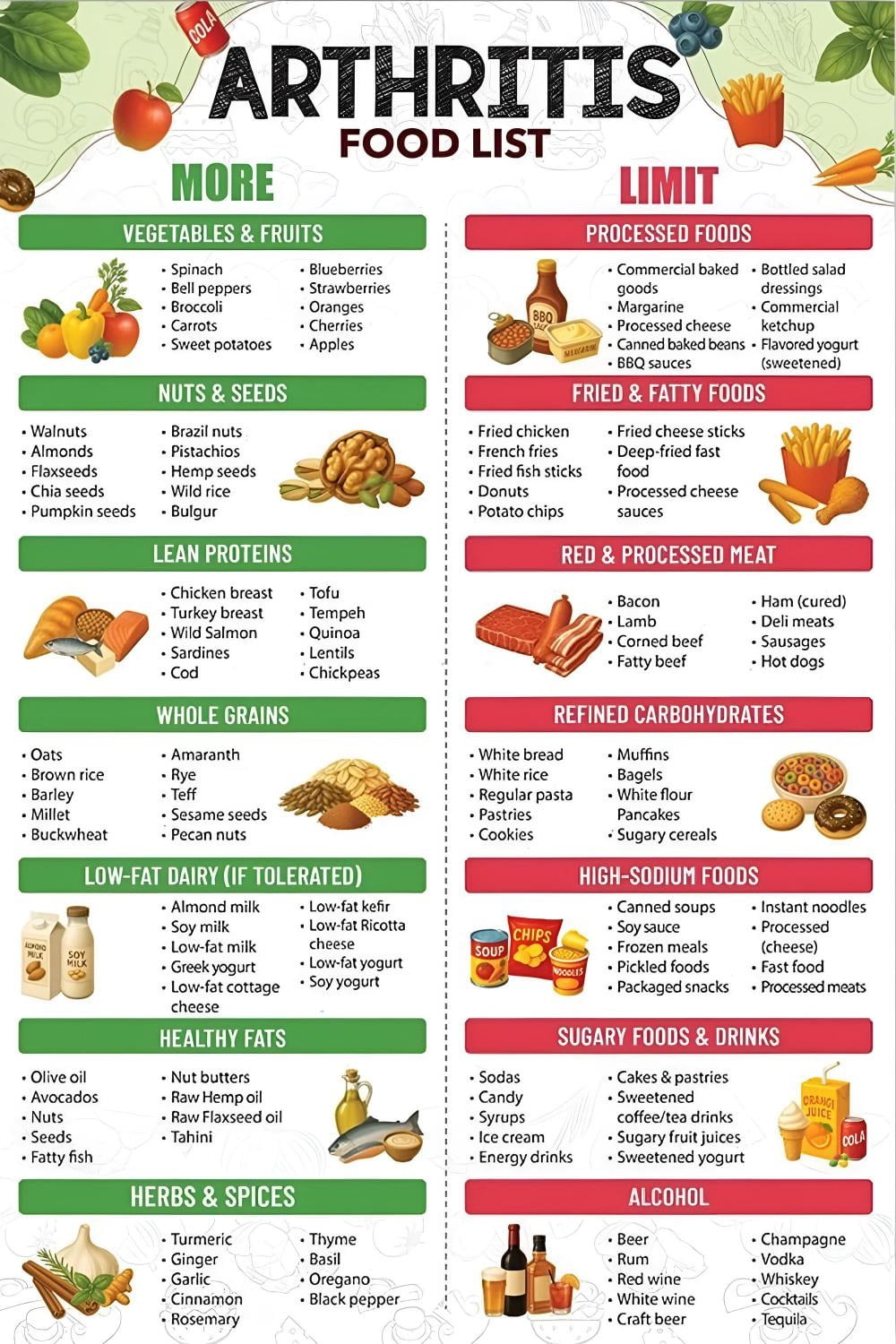 Arthritis Diet Food List Poster Anti Inflammatory Foods Chart for Joint ...