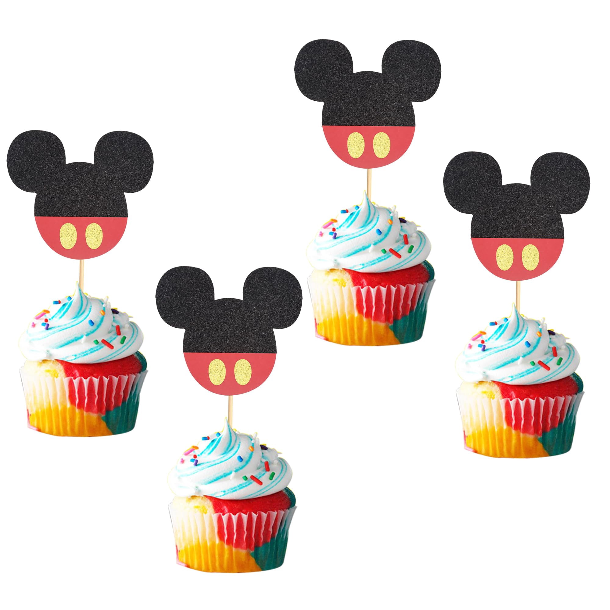 Arthsdite 24Pcs Mouse Inspired Cupcake Toppers BSL1 with Bow Mouse Cake ...