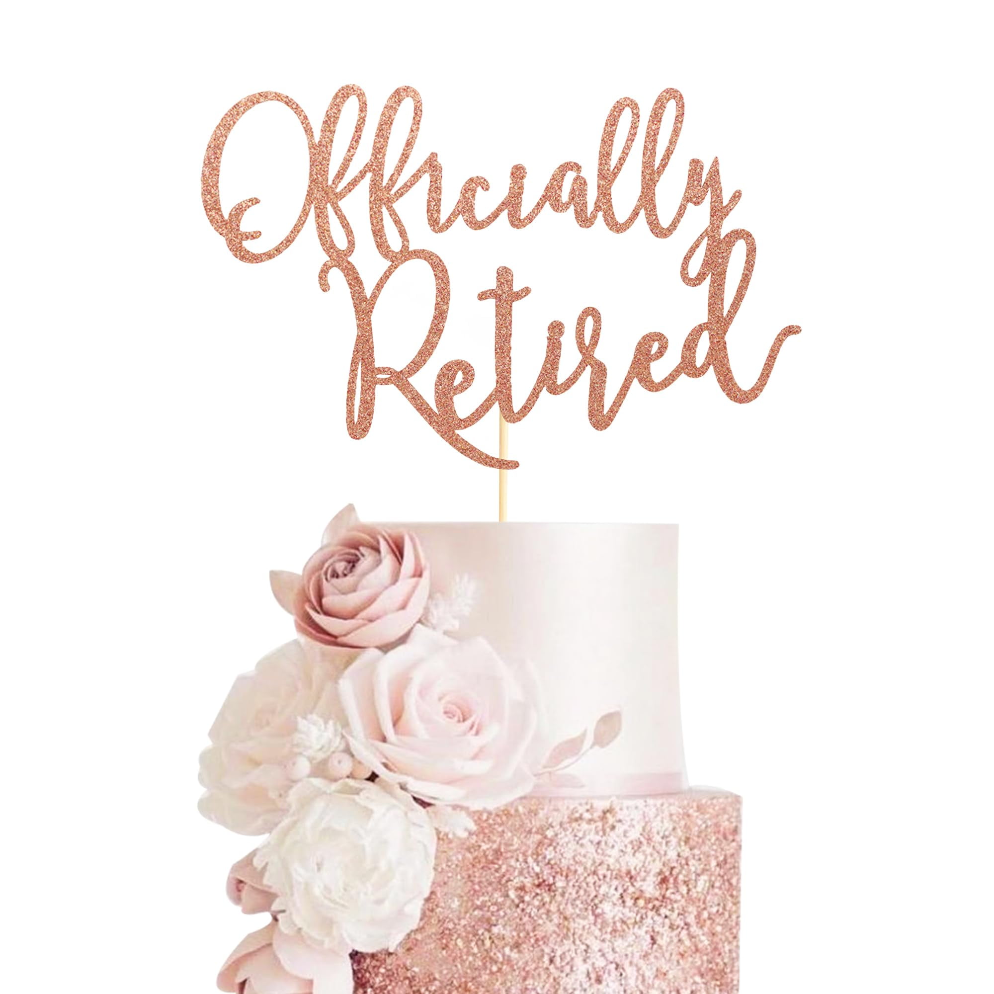 Retirement Cake Toppers For Men Rose Gold Glitter Happy Retirement Cake ...