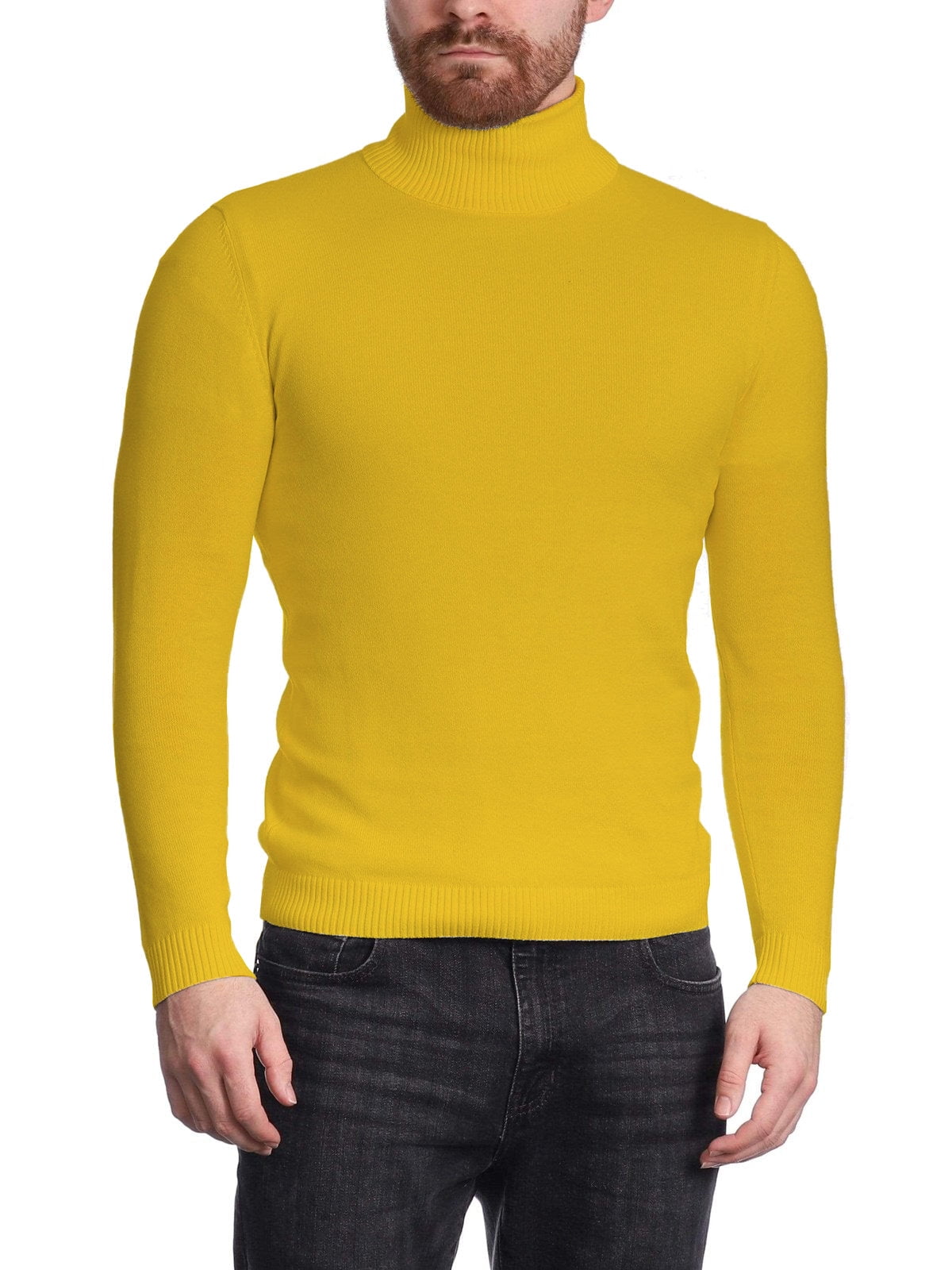 Arthur Black Men's Solid Yellow Pullover Cotton Blend Turtleneck ...