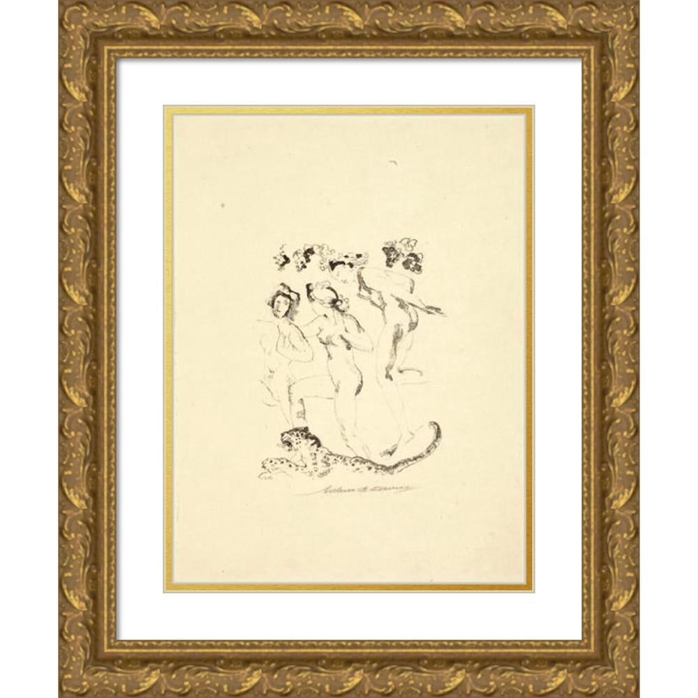 Arthur Bowen Davies 12x14 Gold Ornate Wood Frame and Double Matted ...