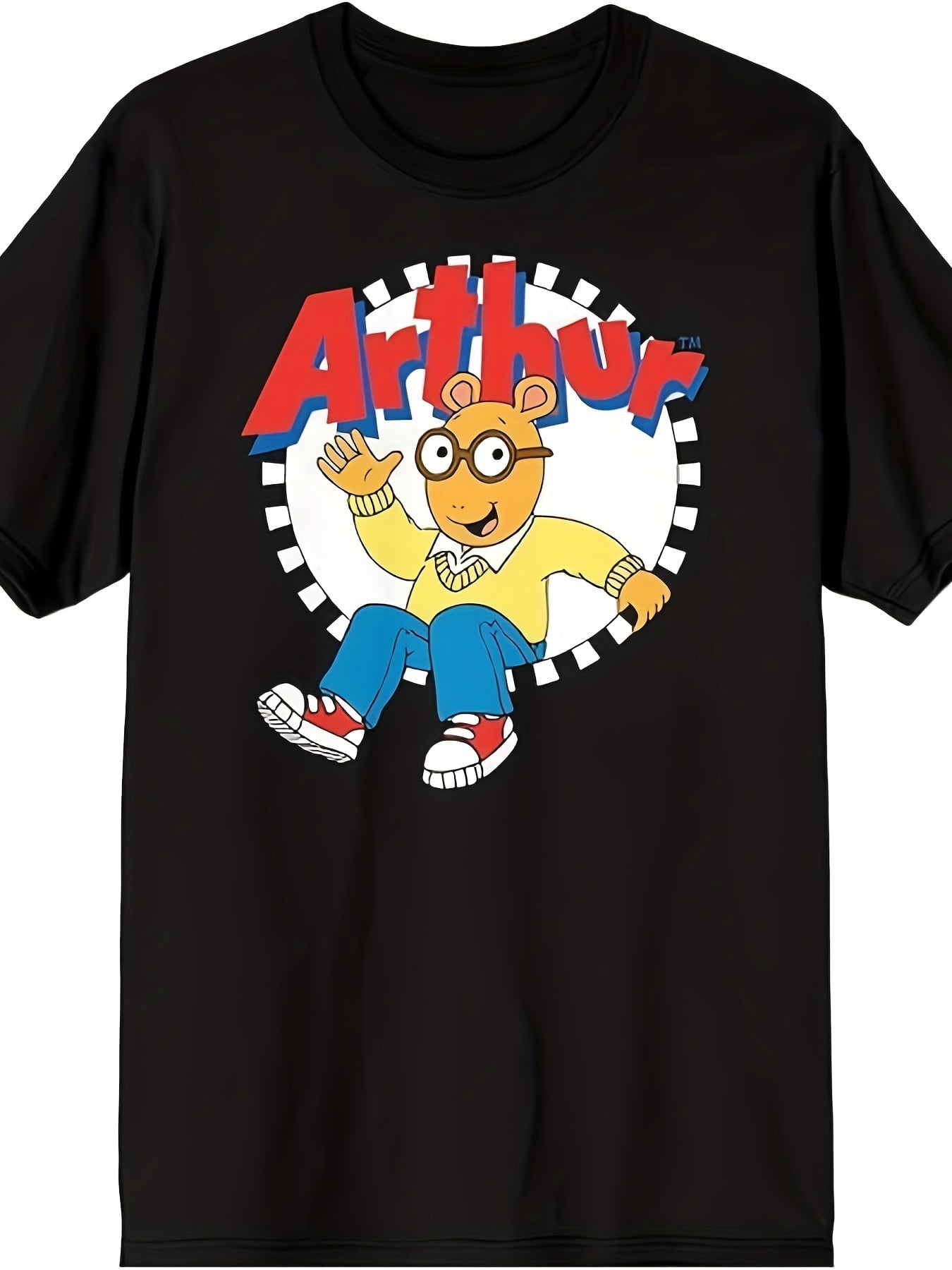 Arthur Cartoon Character Sitting Posture Men'S Black Printed T-Shirt ...