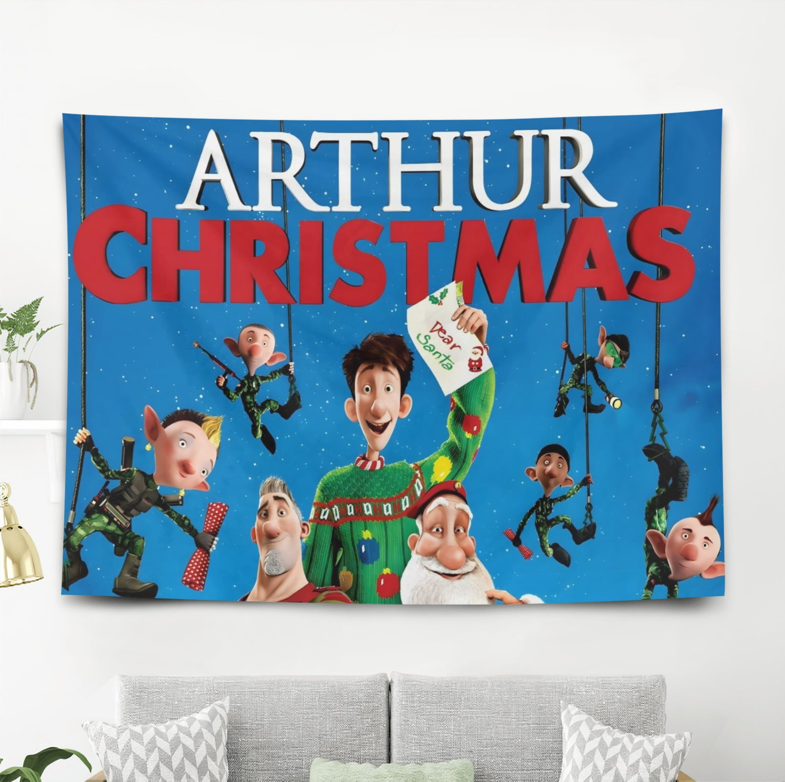 Arthur Christmas-Theme Anti-pilling Tapestry Gift Wall Hanging Backdrop ...