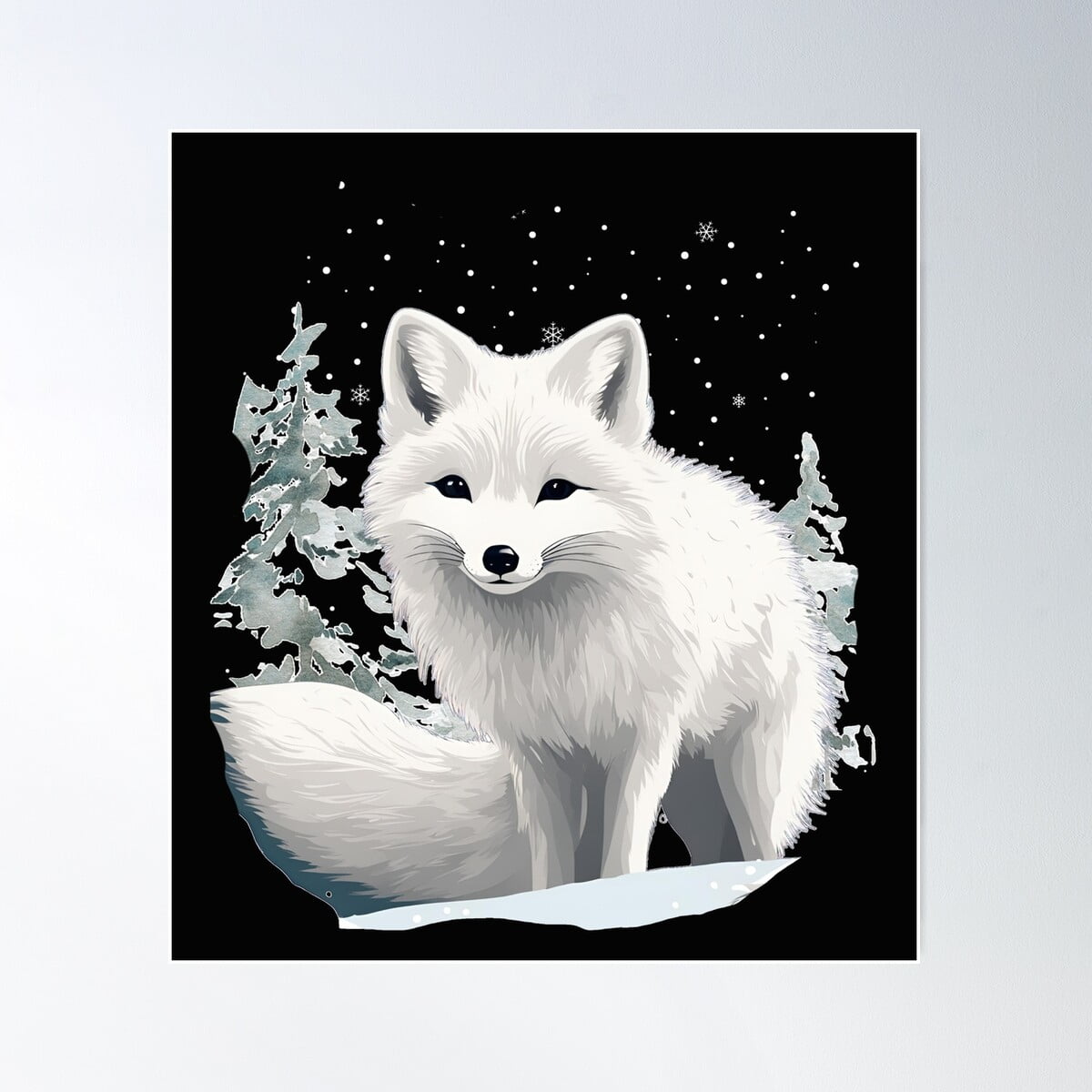 Artic Fox. Cute Winter White Fox. Poster Wall Art, Modern Wall Decor ...