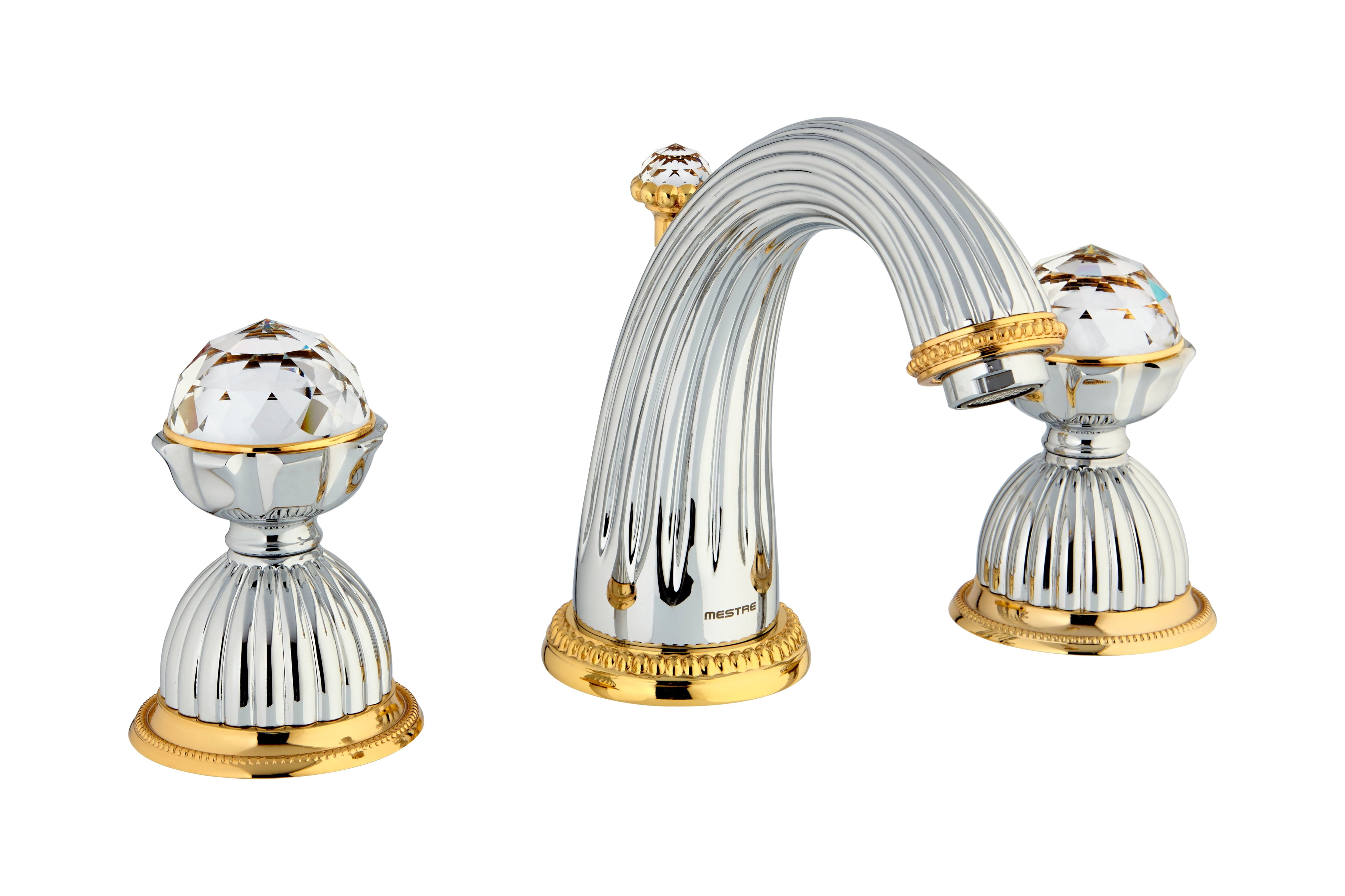 Artica Swarovski Chrome Gold two handles widespread bathroom sink ...