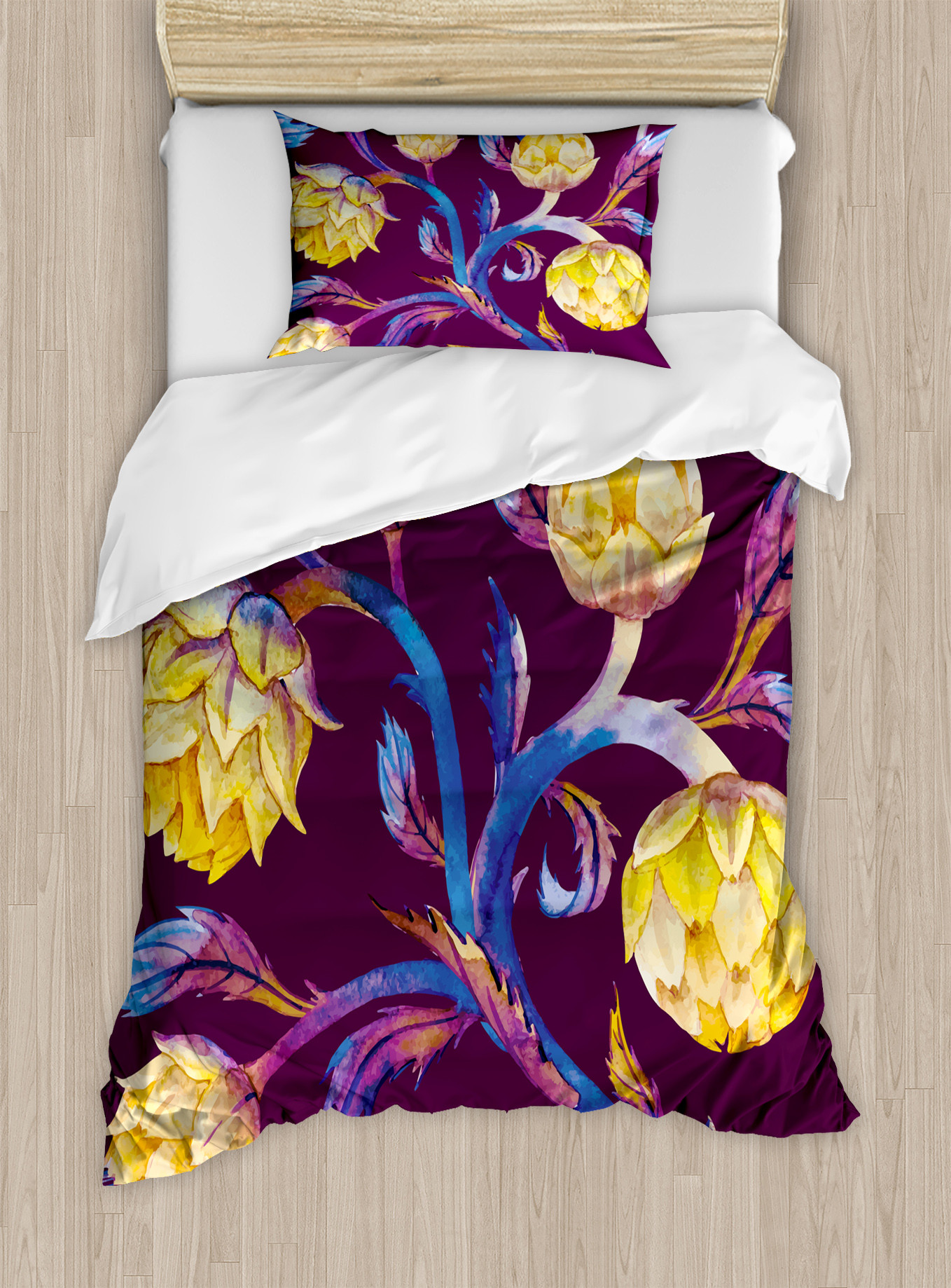 Artichoke Duvet Cover Set, Art Nouveau Style Arrangement with Vibrant ...