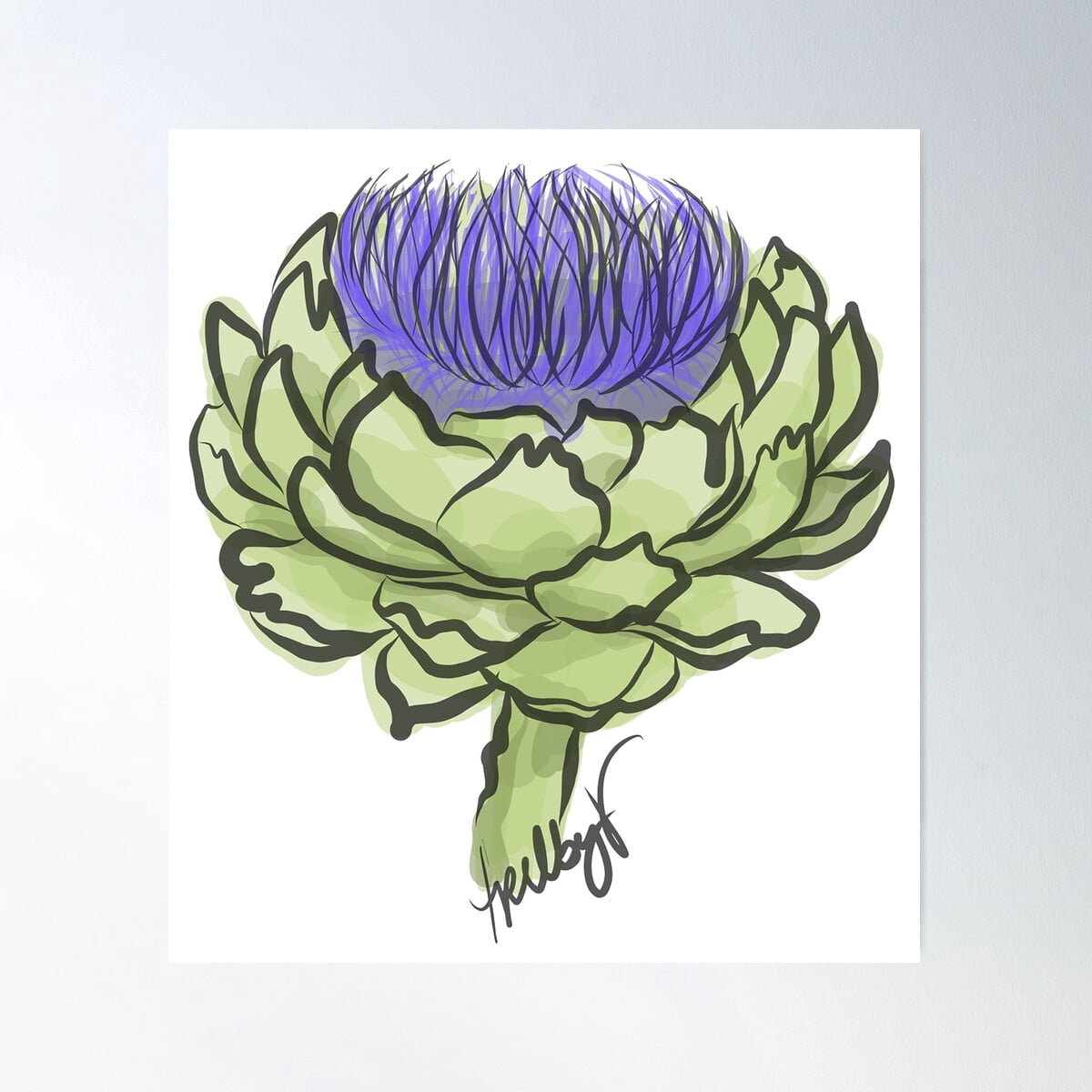 Artichoke Watercolor Style - Purple And Green Poster Wall Art Modern ...