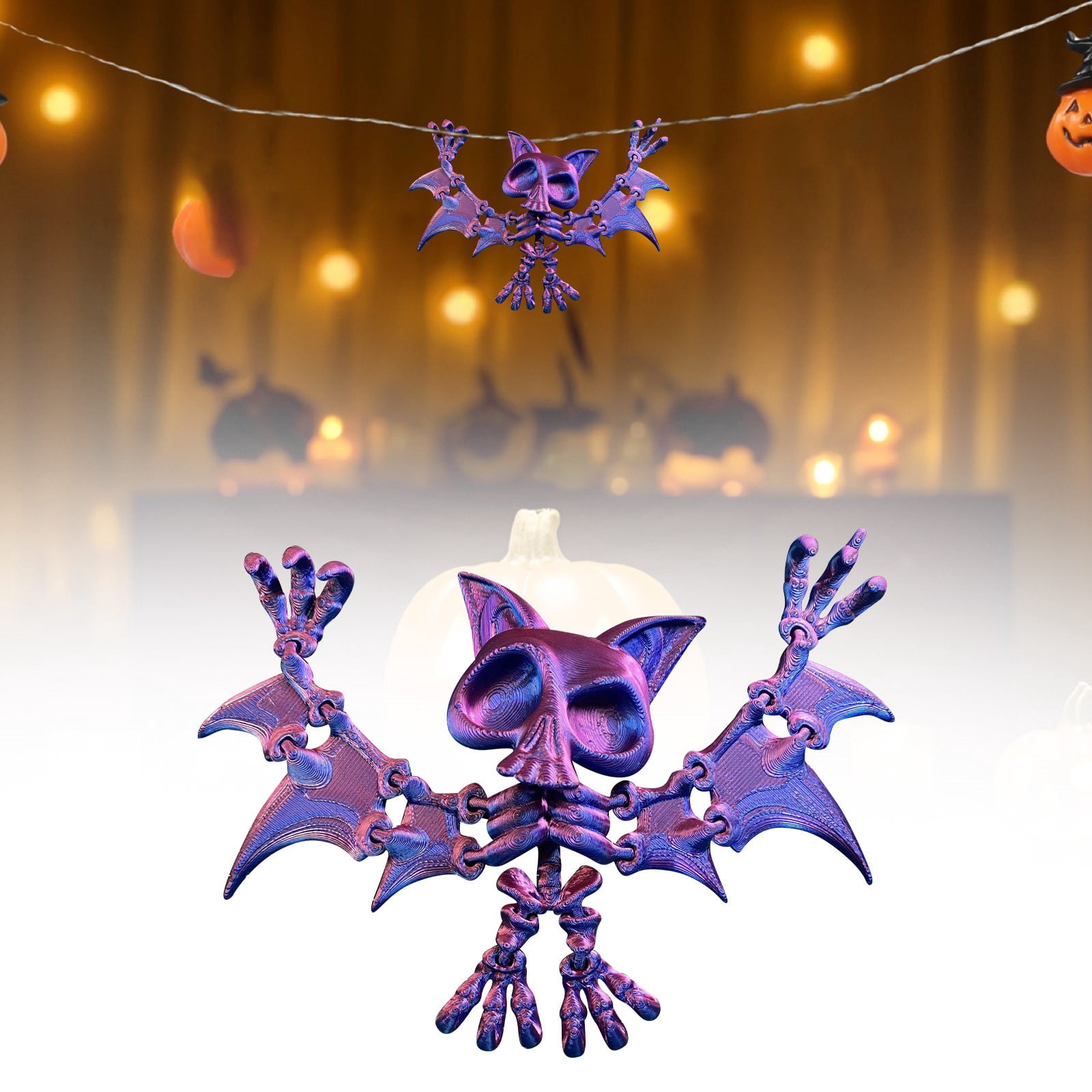 Articulated 3D-Printed Skeleton Bat Figurine–Hanging Halloween model ...