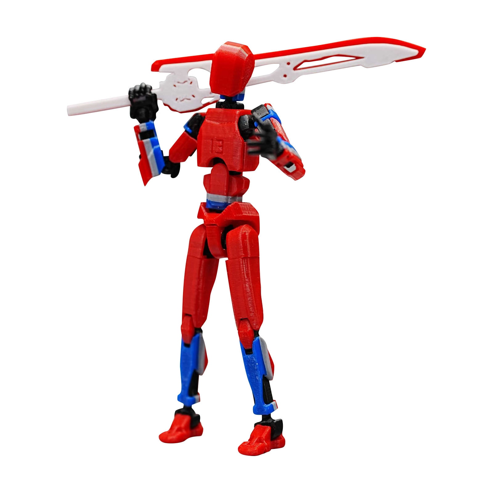 Articulated Action Figure with Sword 7-Inch Red and Blue Poseable Toy ...