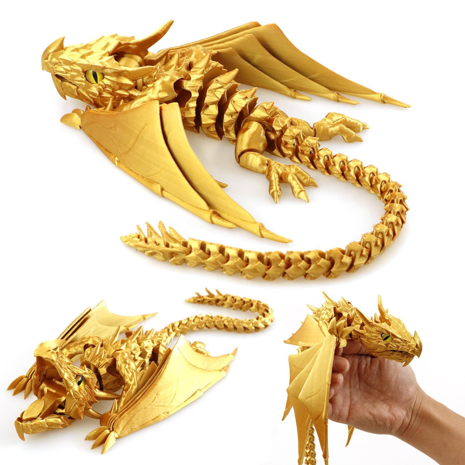 Articulated Golden Dragon Model Toy Dragon 3D Printed Flexible Dragon ...