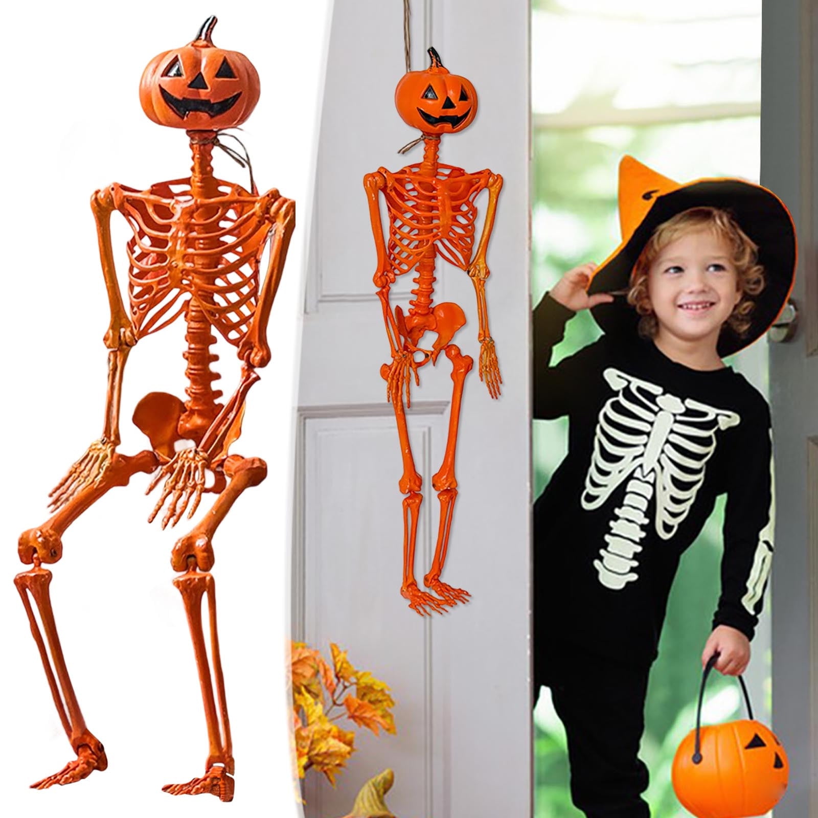 Articulated Pumpkin Skeleton Halloween Decoration With Movable Head And ...