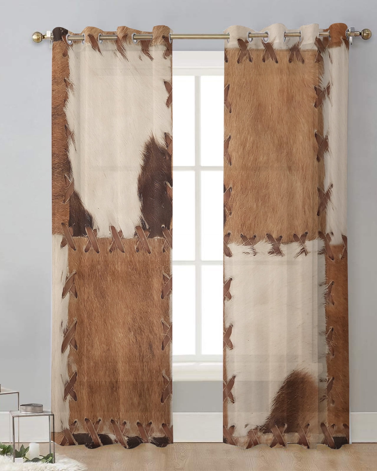 Articulated Texture Cowhide Texture Sheer Curtains For Living Room ...