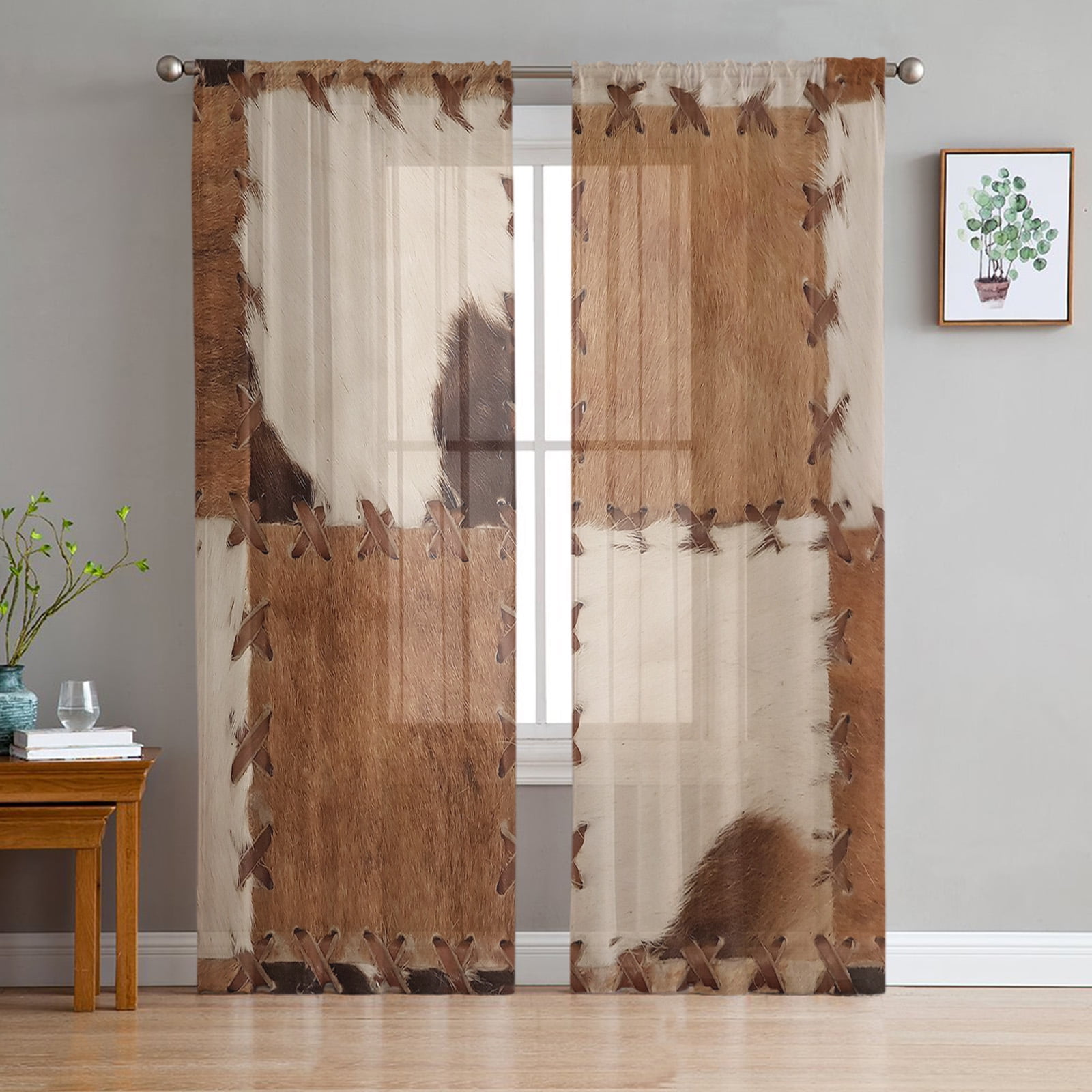 Articulated Texture Cowhide Texture Sheer Curtains For Living Room ...