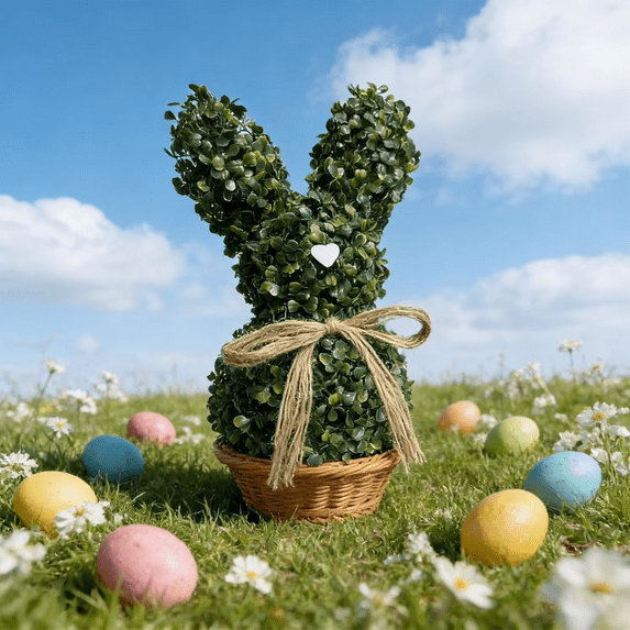 Artificial 16.93'' Shaped Rabbit Topiary Tree Pot - Lifelike Easter ...