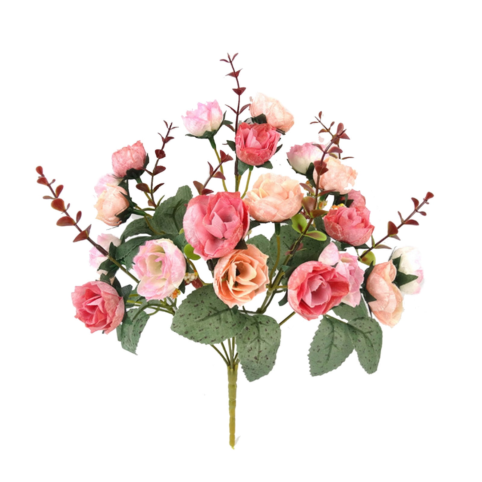 Artificial 21 Heads Pink Rose Bouquet, 7 Branches Silk Decorative ...