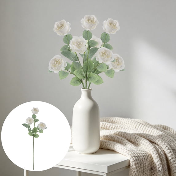 Artificial 3 Heads Roses Flower Bouquet Plastic Fake Floral Arrangement ...