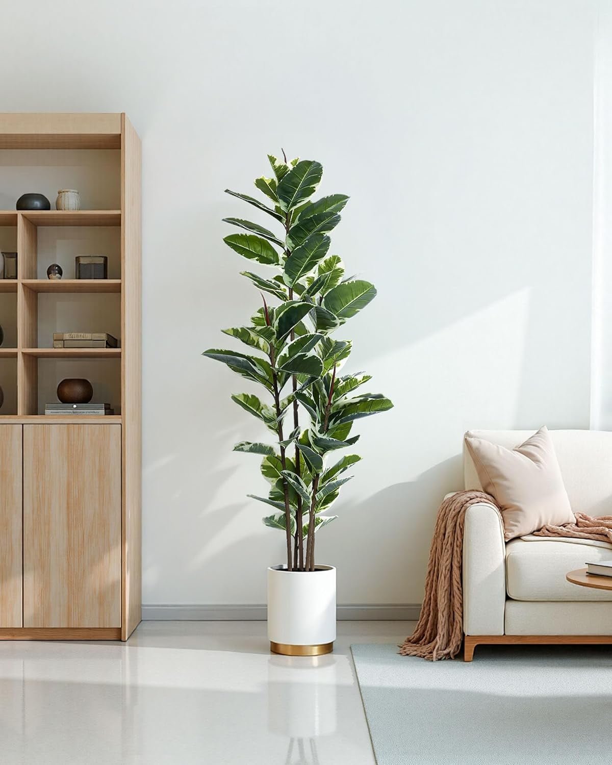 Artificial 6-Foot Rubber Tree, Faux Ficus Indoor Floor Plant, Large ...