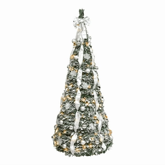 Artificial 6ft Flock Pop Up Christmas Tree with 150 lights 36 balls 6 ...