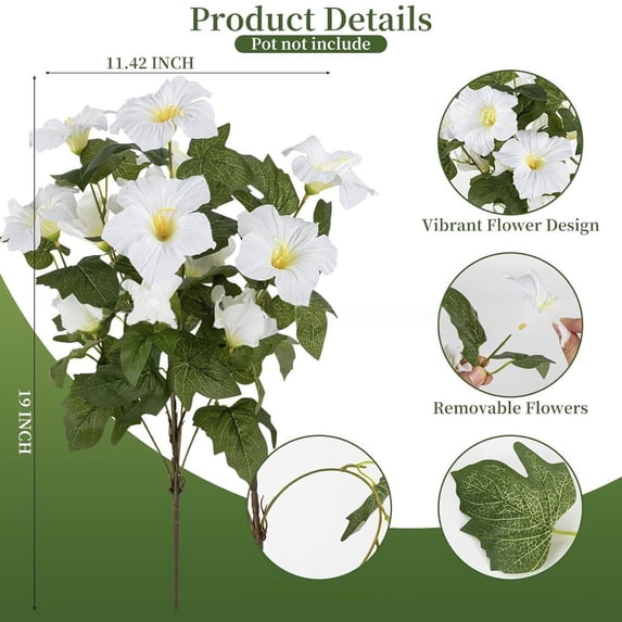Artificial 7 Pronged Morning Glories, Silk Plastic Flower Branches for ...