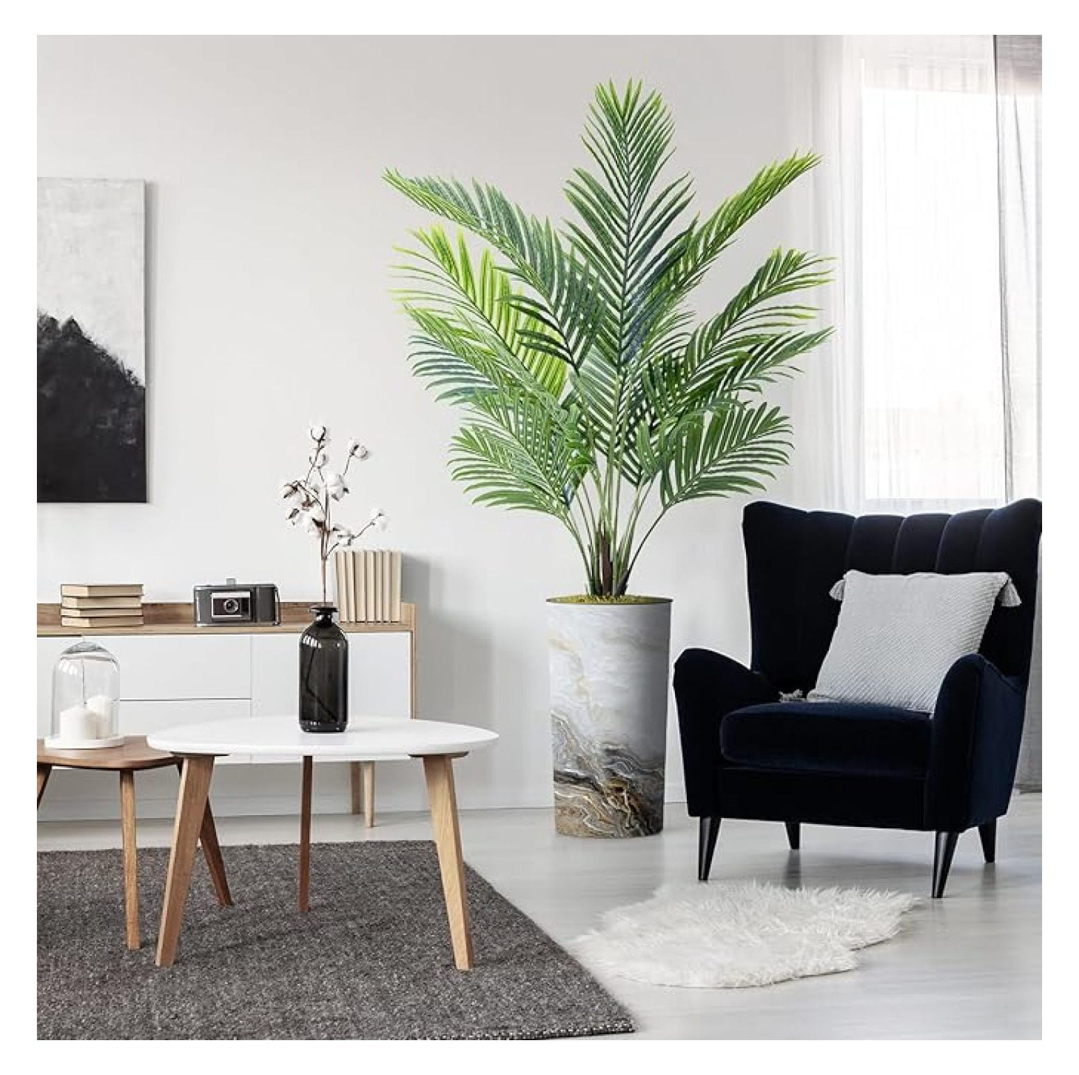 Artificial Areca Palm Tree, 66" Silk Tropical Tree in Granite Planter ...