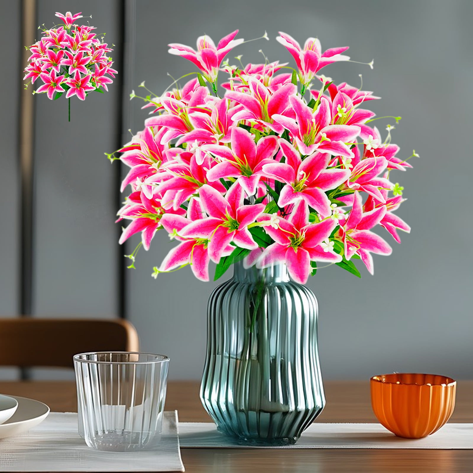 Artificial Baby's Breath & Lily Bouquet | 18-Head Realistic Silk ...