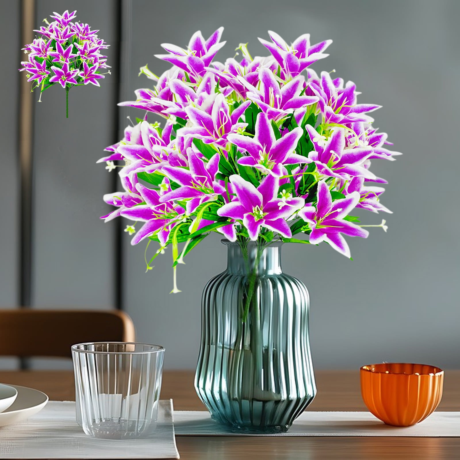 Artificial Baby's Breath & Lily Bouquet | 18-Head Realistic Silk ...