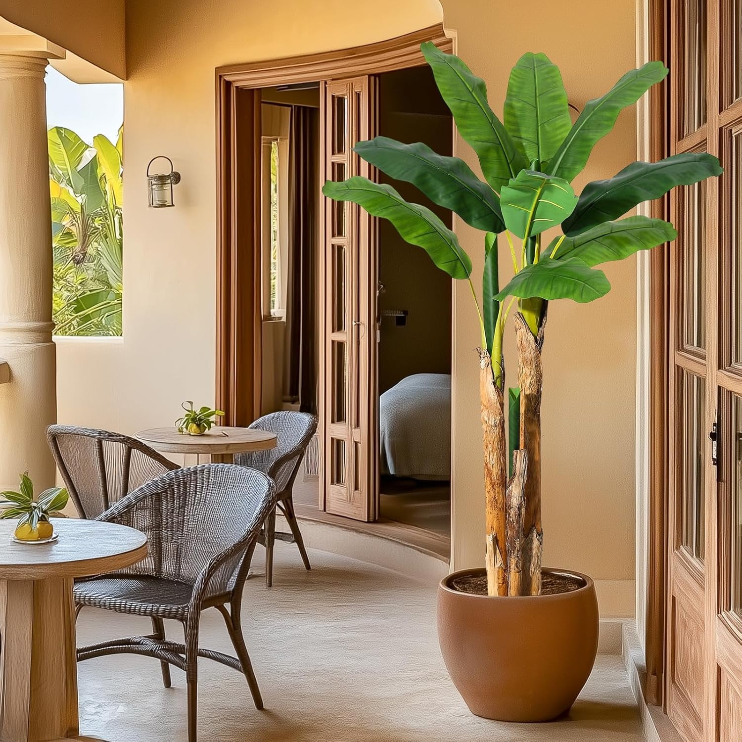 Artificial Banana Tree, Faux Banana Tree with Grey Planter, Artificial ...