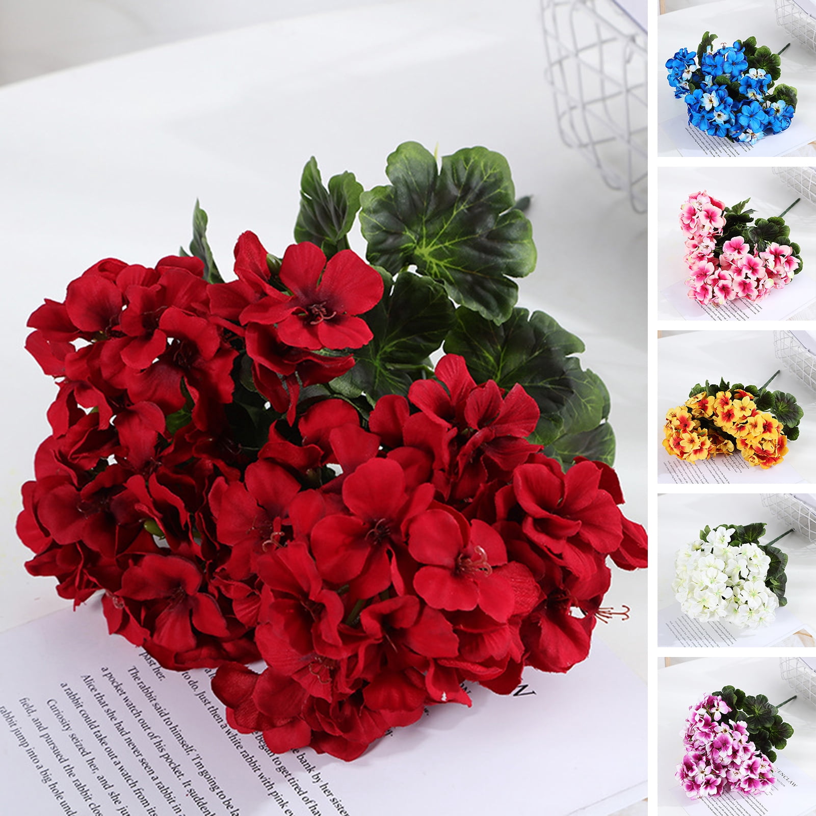 Artificial Begonia Flower,9 Heads Garden Porch Window Box Flower ...