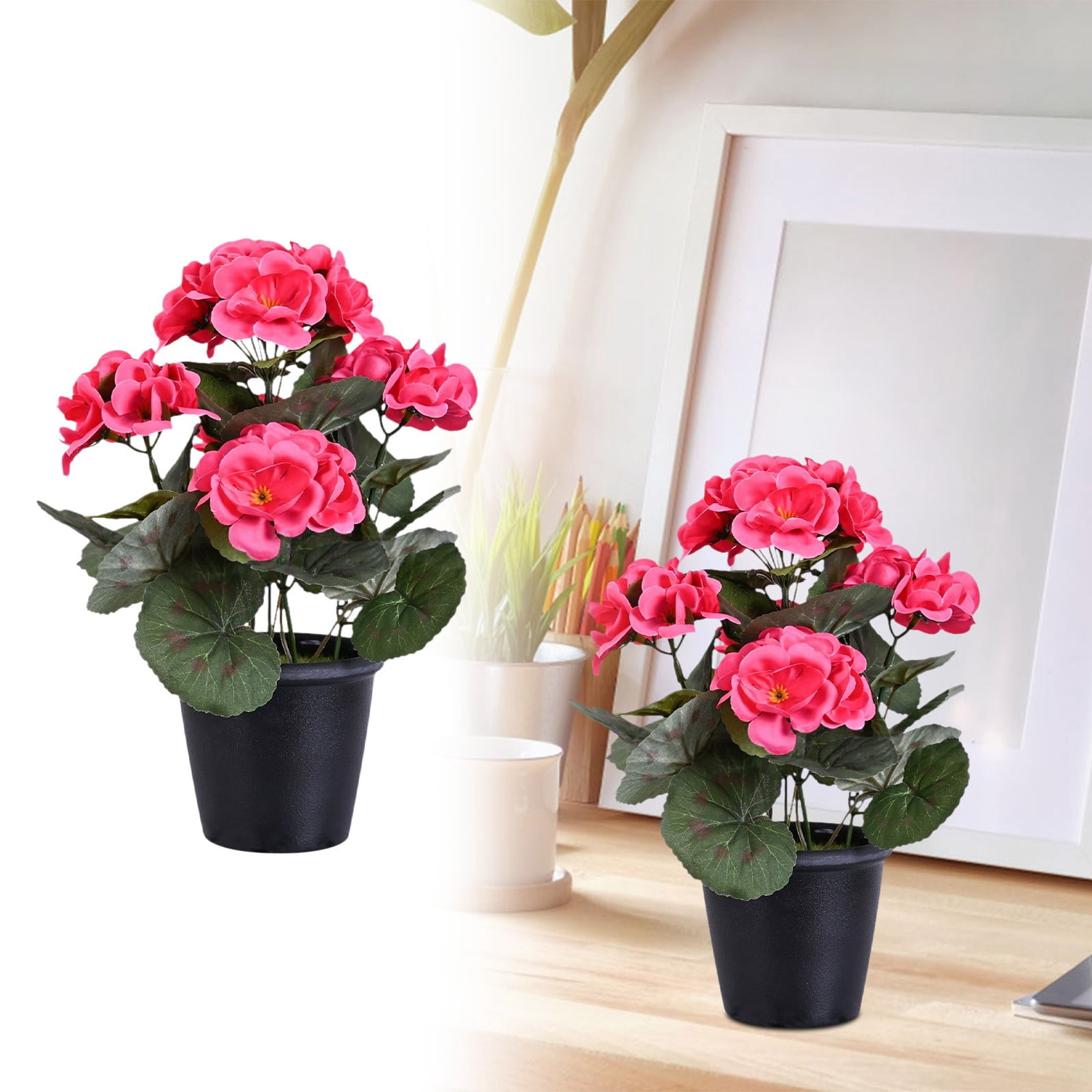 Artificial Begonia Flower in Pots, Fake Flowers in Vase Fake Plants for ...