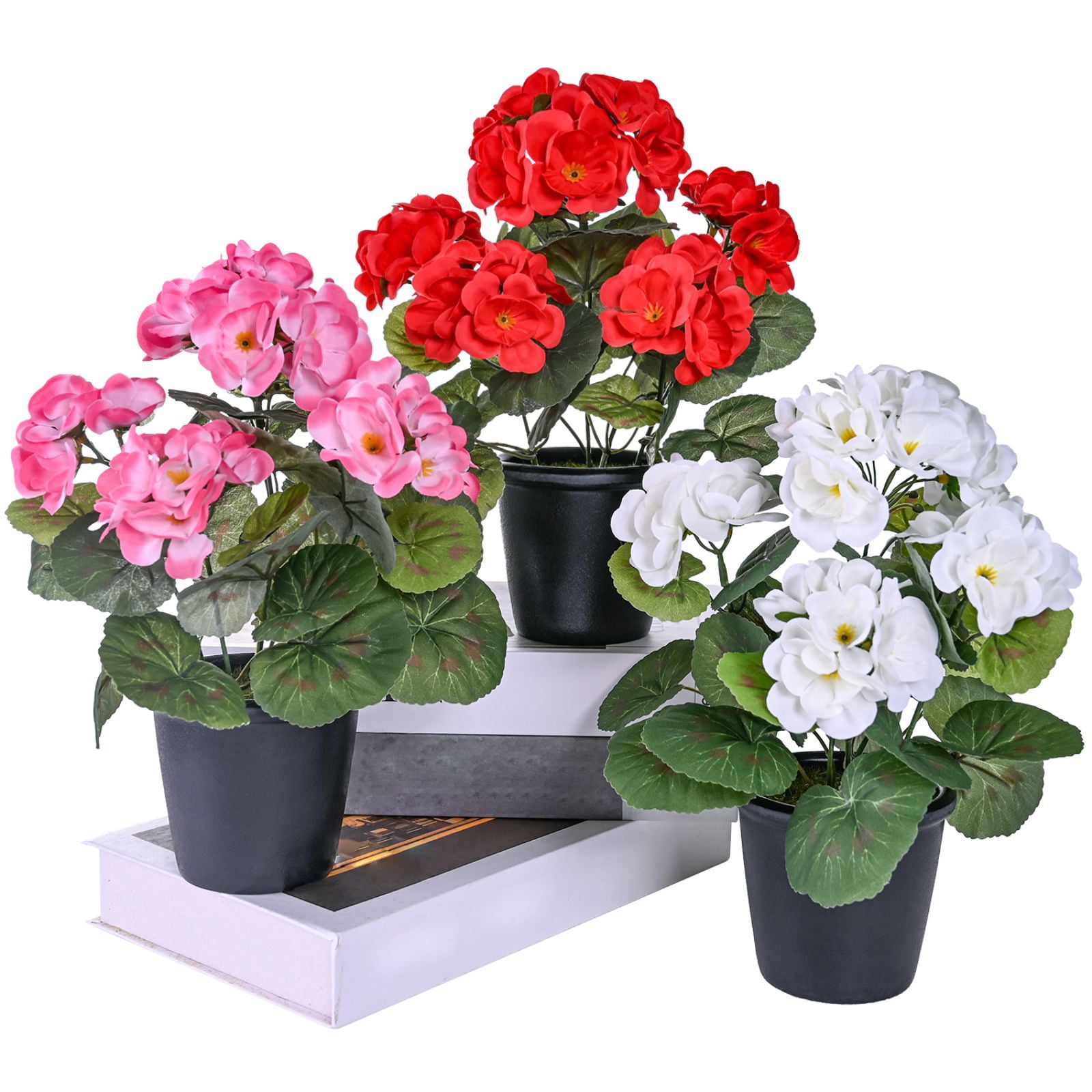 Artificial Begonia Plant in Pot, Spring Summer Waterless Potted Flower ...