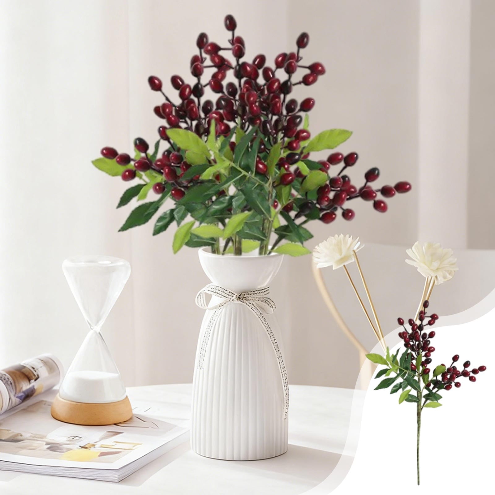 Artificial Berry Branch Stem with Olive Fruit & Beans, Plastic Faux ...