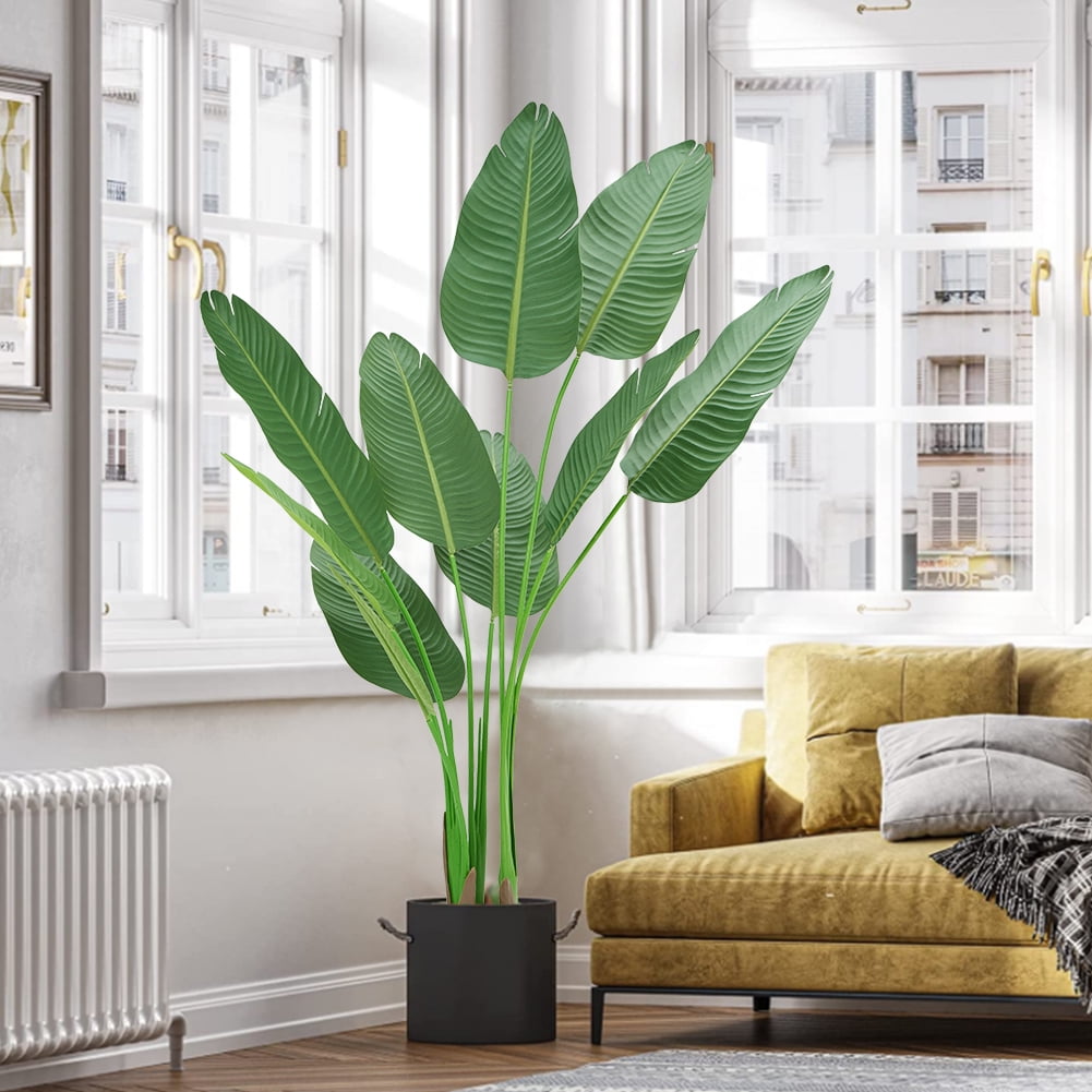 Artificial Bird of Paradise Plant, 4FT/5.25FT Faux Silk Banana Leaf ...