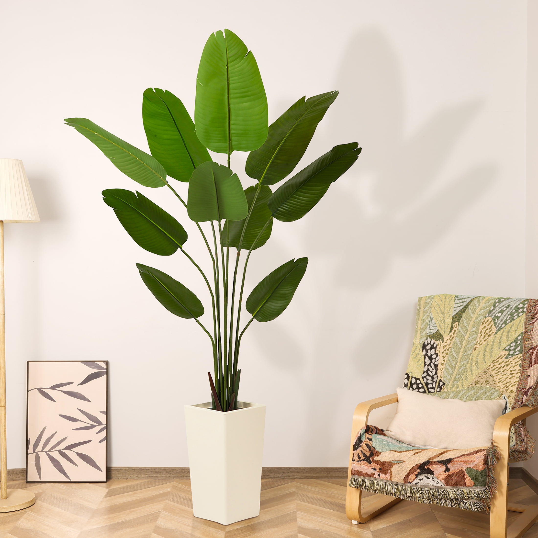Artificial Bird of Paradise Plant 6 FT， Faux Tree in White Taper ...