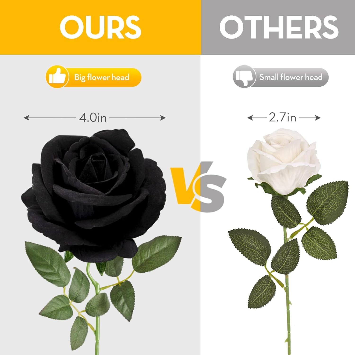 Artificial Black Roses, 4'' Big Flower Head, 𝙑𝙚𝙡𝙫𝙚𝙩 Real Touch Silk ...