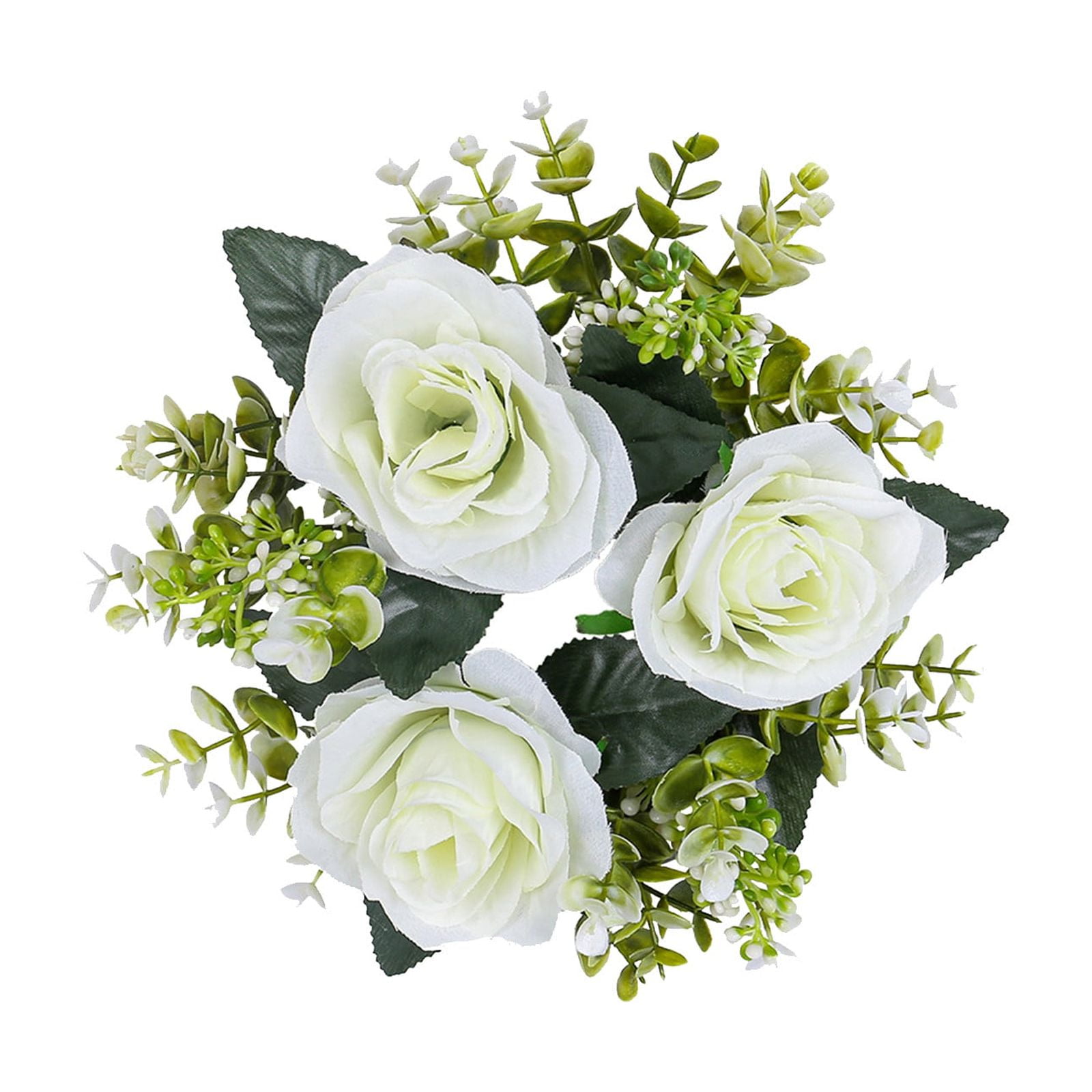 Artificial Blue Rose Bouquet with Greenery Realistic Silk Flowers for ...