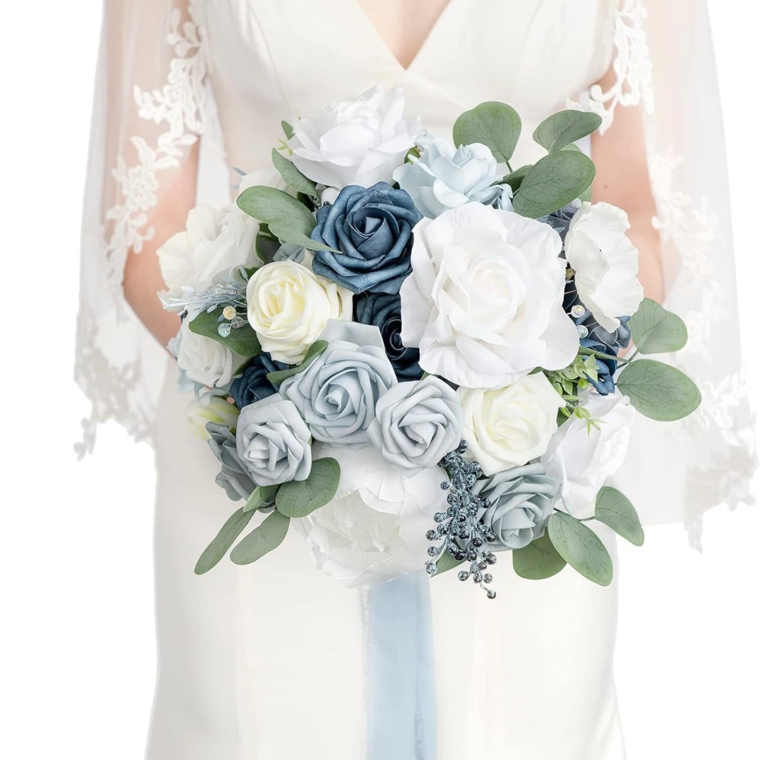 Artificial Blue Rose Bridal Bouquet Bridesmaid Wrist Corsage Handheld ...