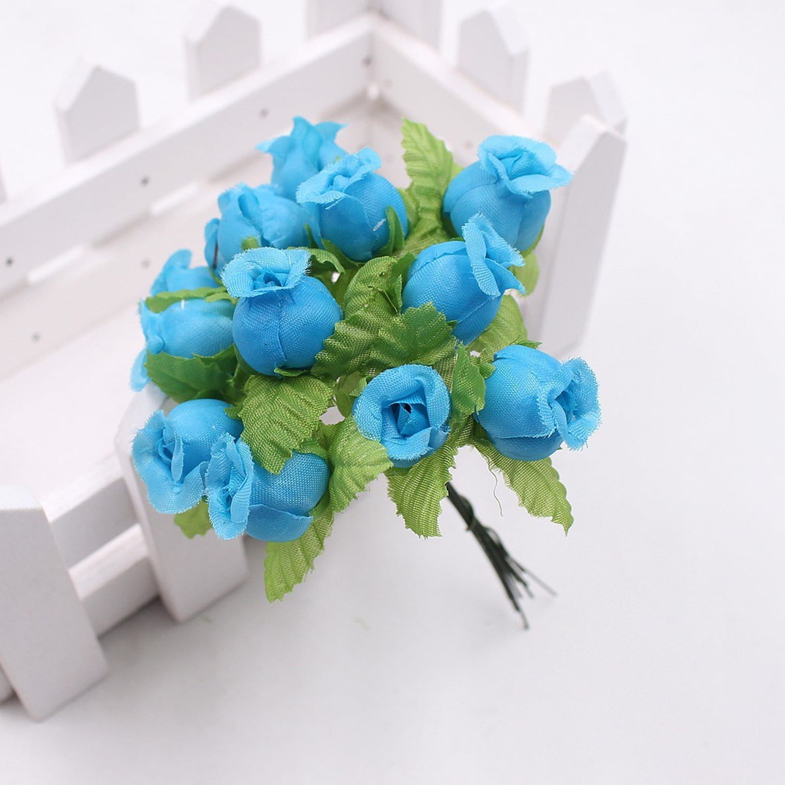 Artificial Blue Roses Bouquets 12 Heads Fake Silk Flowers for Wedding ...