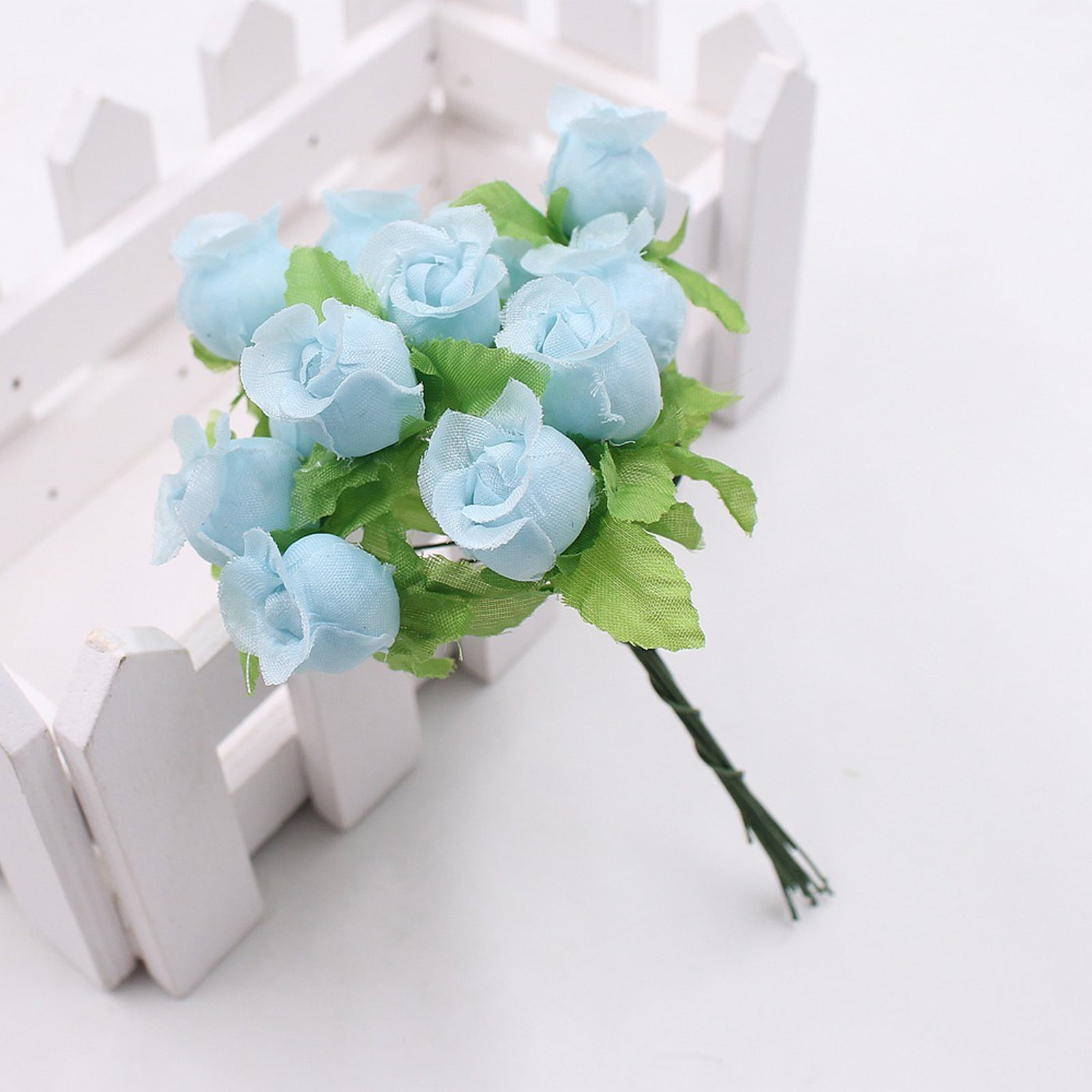 Artificial Blue Roses Bouquets 12 Heads Fake Silk Flowers for Wedding ...