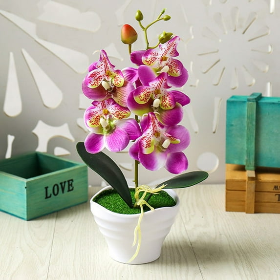 Artificial Bonsai Five-Headed Phalaenopsis Flowers Artificial Pot Plant ...