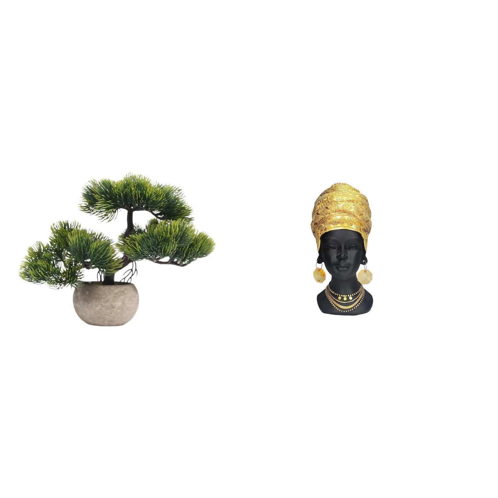 Artificial Bonsai Tree African Woman Statue Resin Figurine Ornament ...