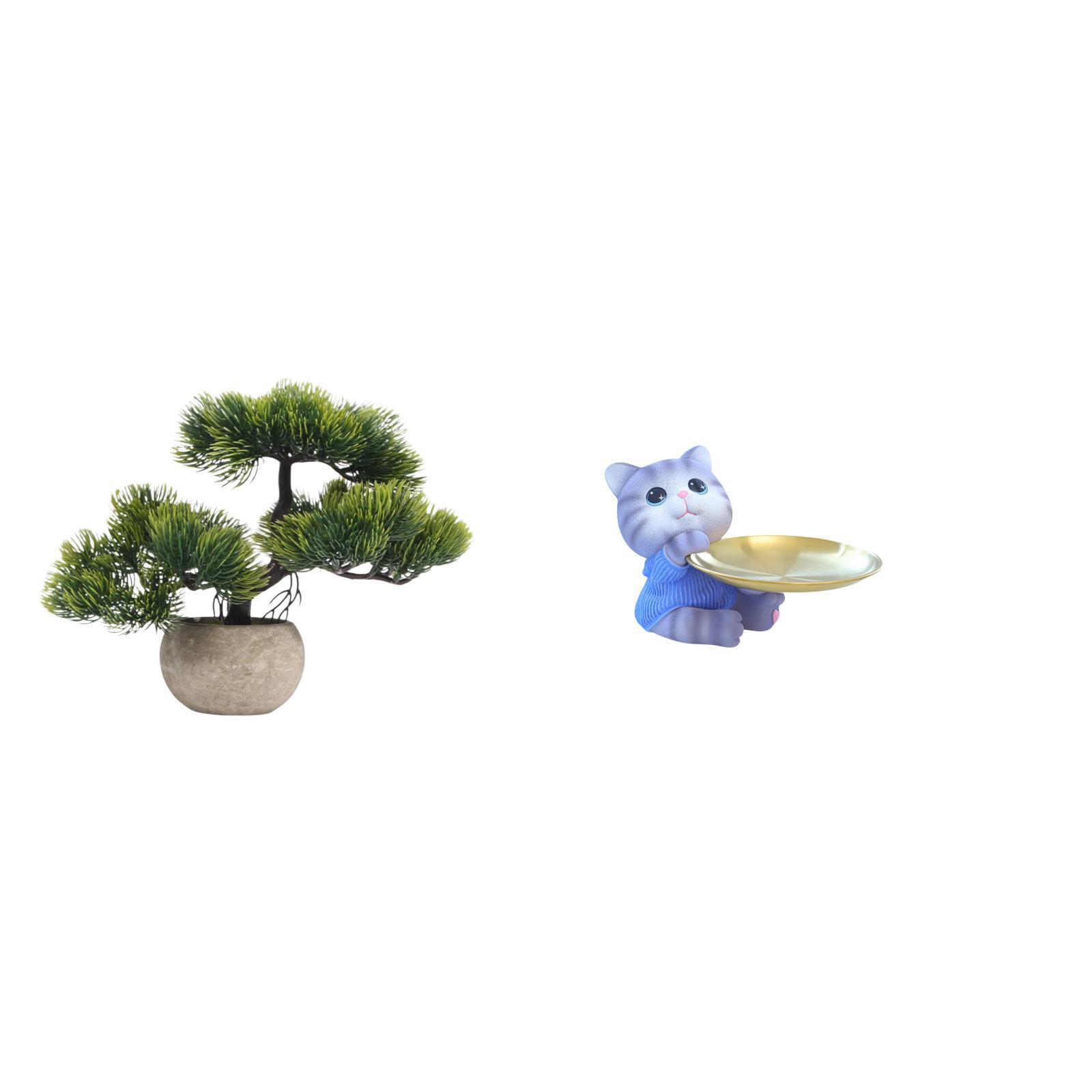 Artificial Bonsai Tree Cat Figurine Resin Sculpture Decorative Desktop ...