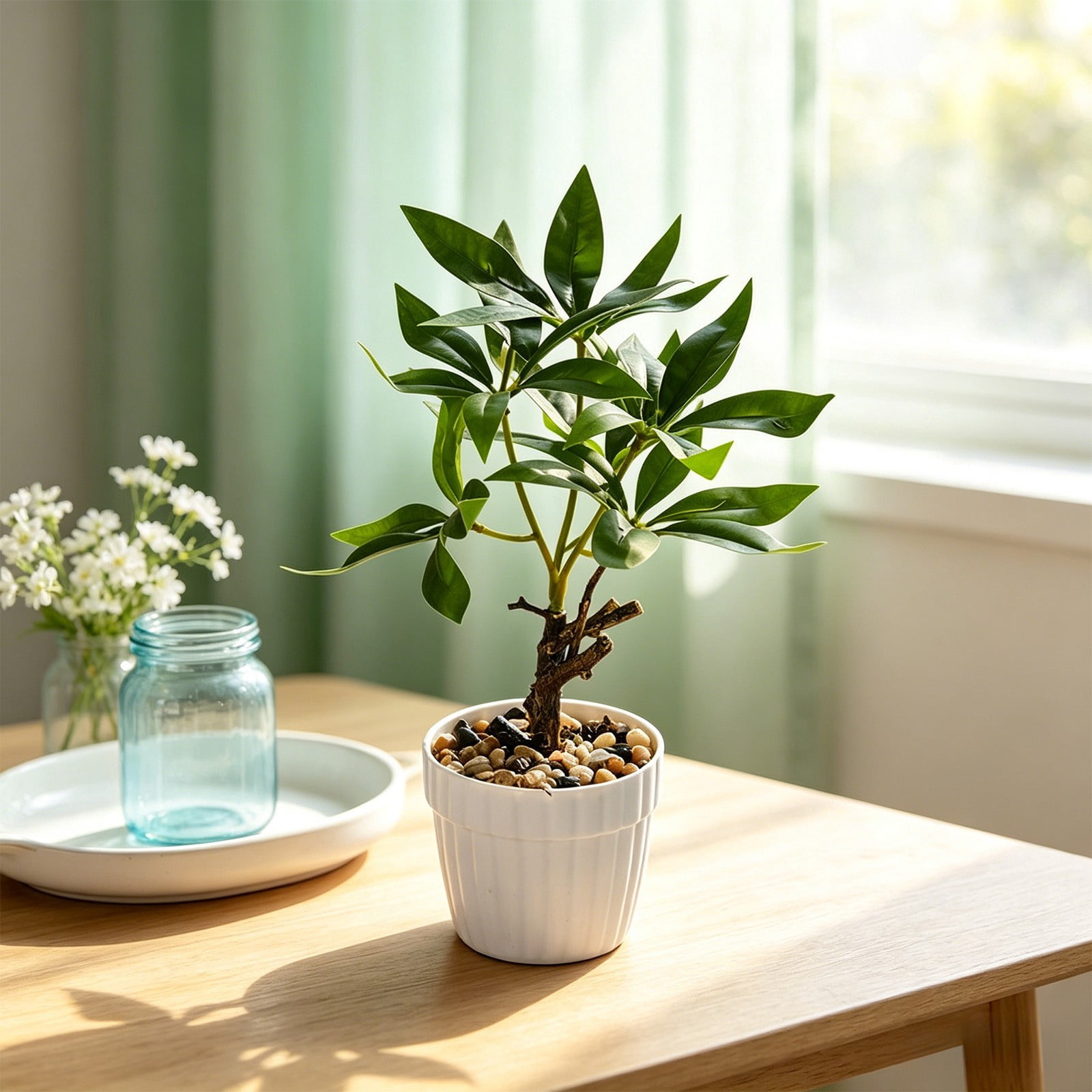 Artificial Bonsai Tree - Fake Potted Plant, Plastic Greenery Home Decor ...