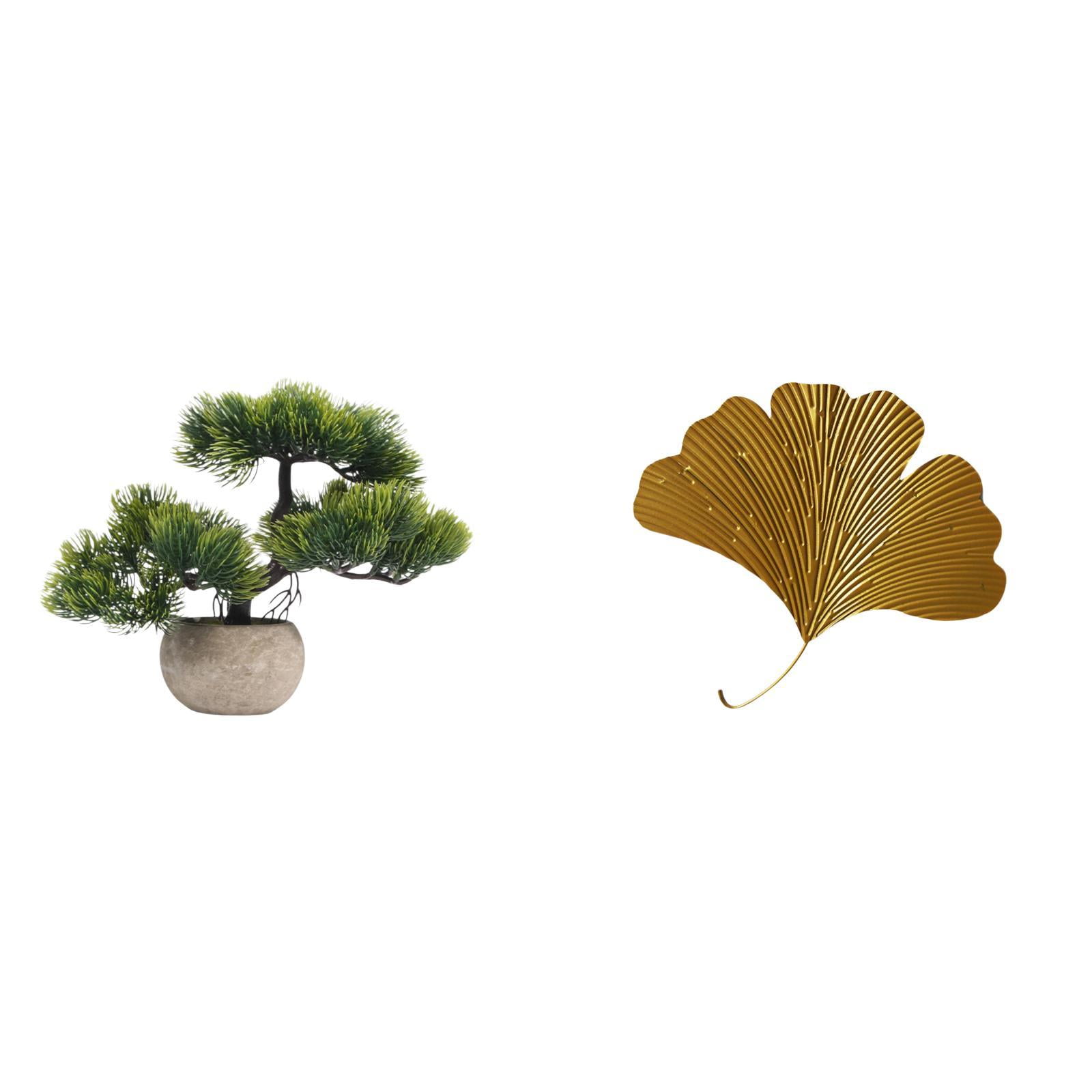 Artificial Bonsai Tree Ginkgo Leaves Wall Sculpture Faux Plant Wrought ...