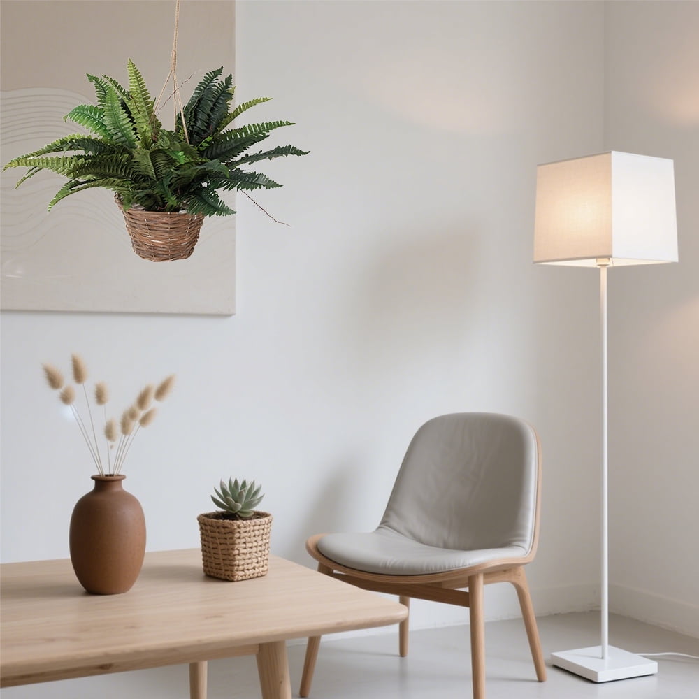 Artificial Boston Fern Hanging Basket Fake Ferns in Rattan Pot Medium Greenery Plants for ...