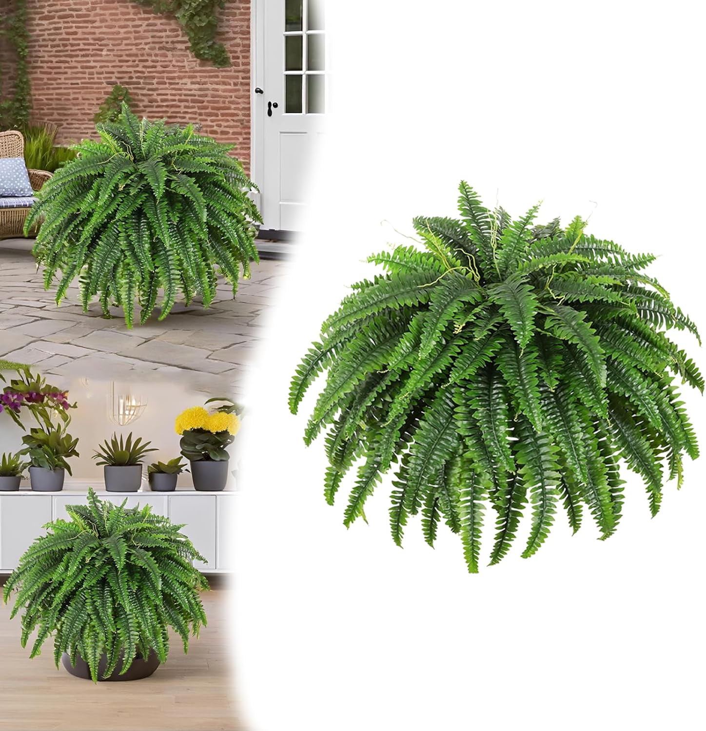 Artificial Boston Fern, UV Resistant Lifelike Ferns, 26 inches Fake ...