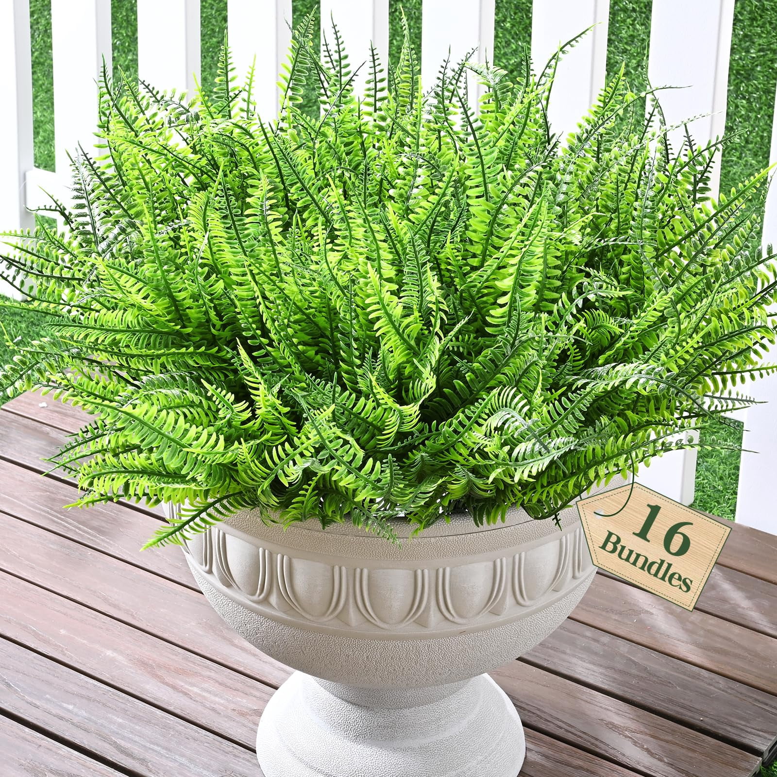 Artificial Boston Ferns 16 Bundles, Outdoor UV Resistant Fake Fern ...